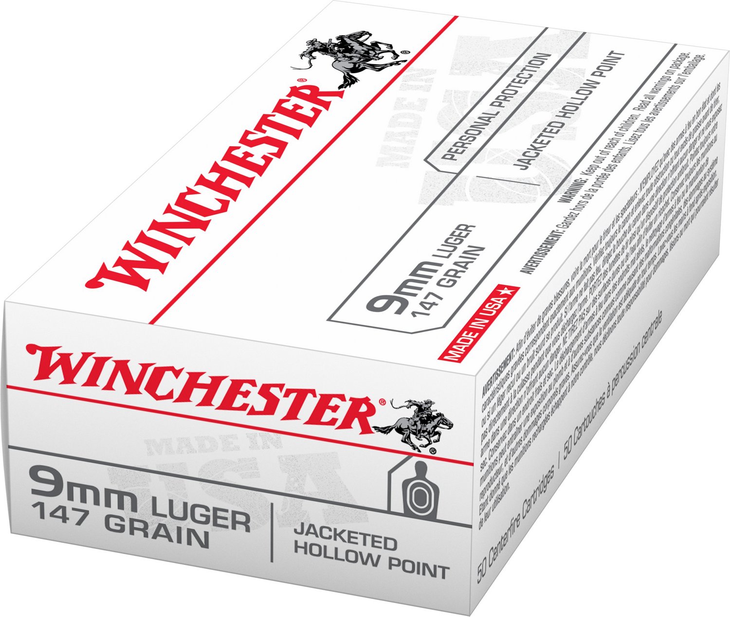 Winchester USA 9mm Luger 147-Grain Centerfire Pistol Ammunition - 50 ...