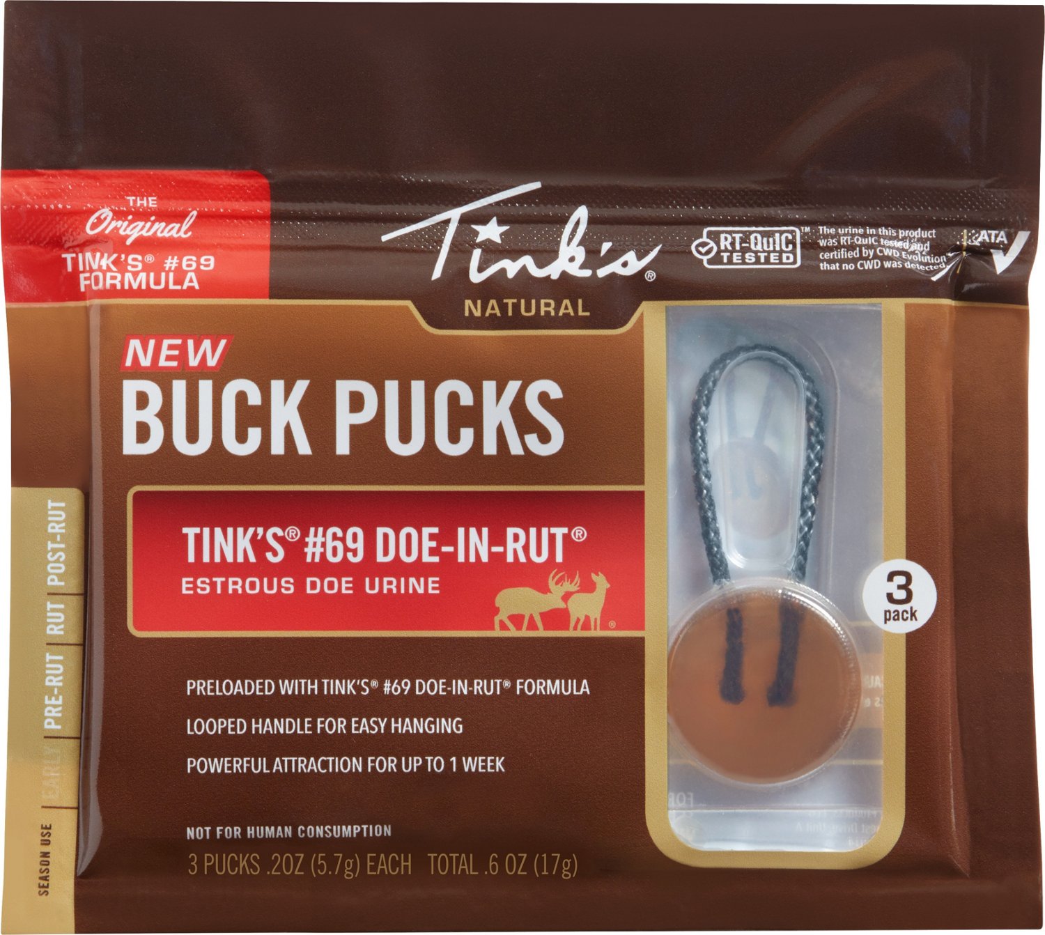 Tink's #69 Doe-in-Rut Natural Urine Buck Pucks 3-Pack | Academy