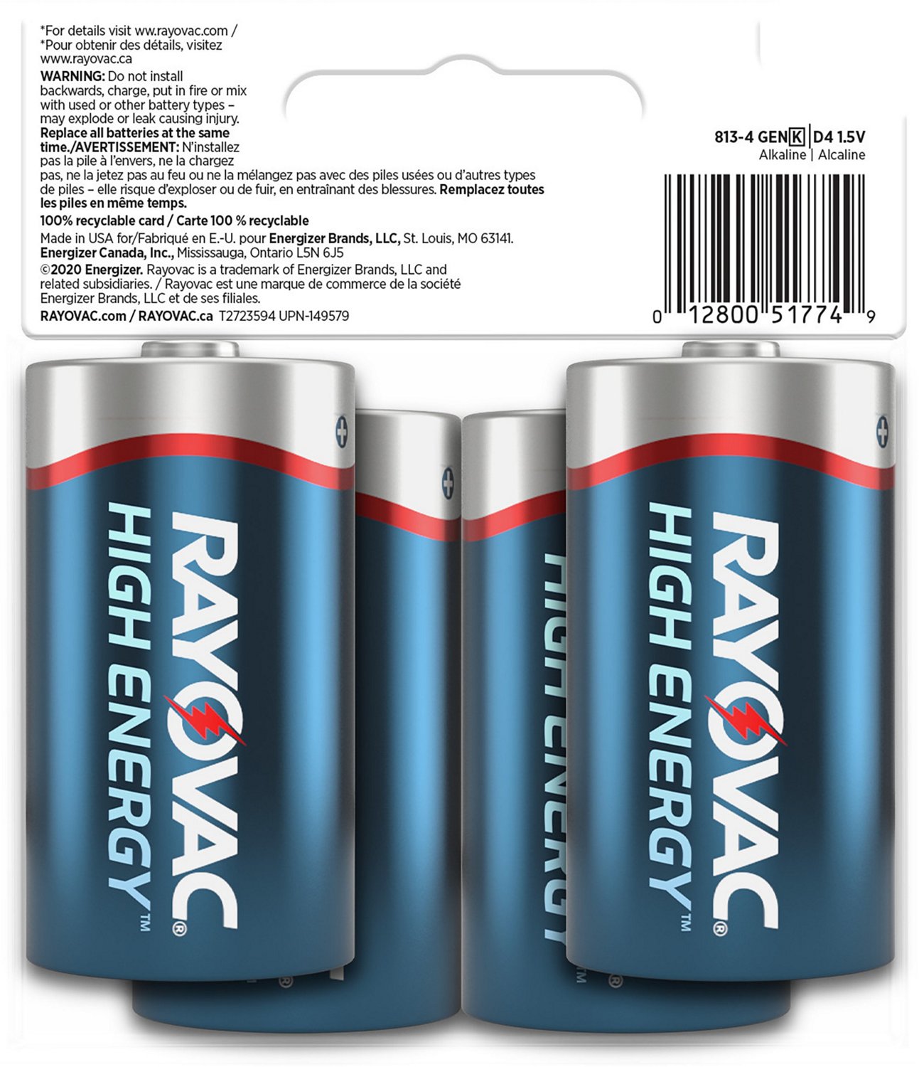 Rayovac D HIGH ENERGY Alkaline Batteries 4-Pack | Academy