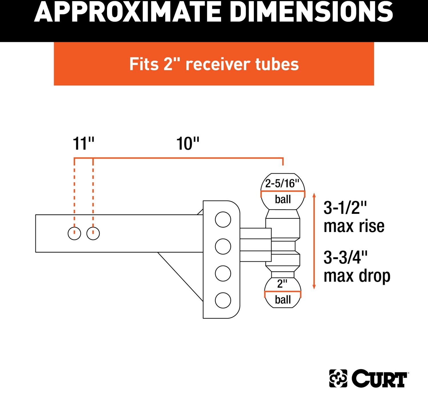 CURT 10,000 lb Slim Adjustable Channel Mount with Dual Ball | Academy
