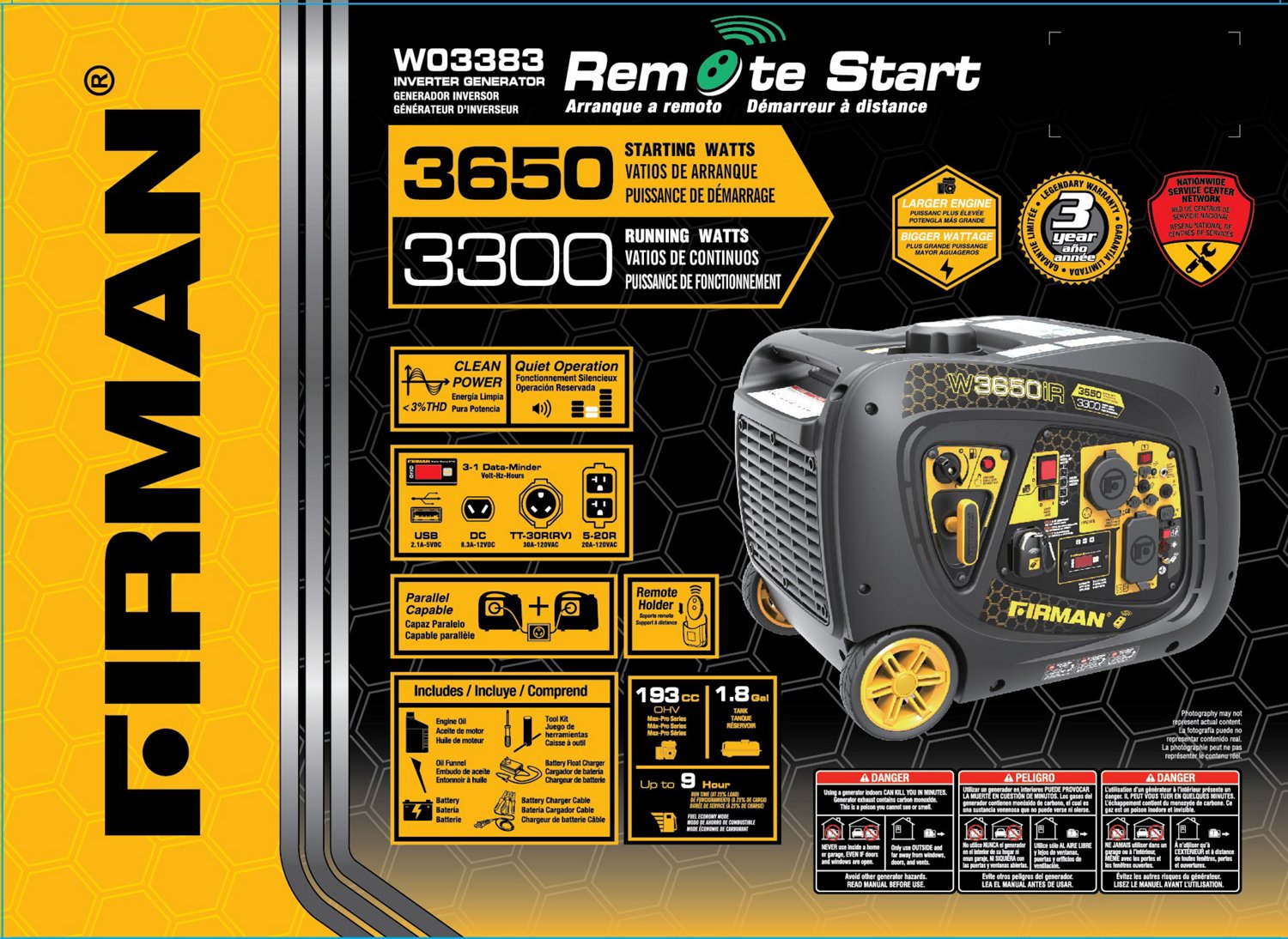 Firman 3650W Remote Start Inverter Generator | Academy