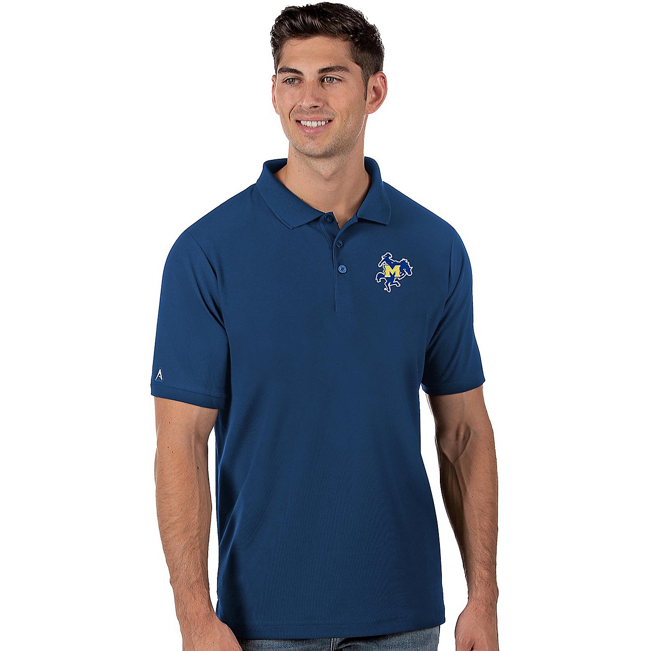 Antigua Men's McNeese State University Legacy Pique Polo Shirt | Academy Antigua Men's McNeese State University Legacy Pique Polo Shirt | Academy