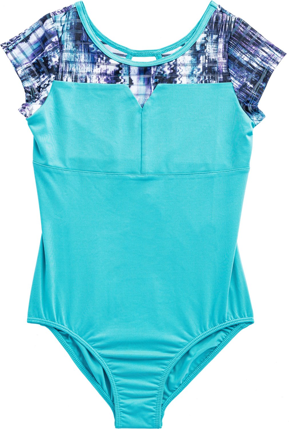 Rainbeau Moves Girls' Seismic Waves Stripe Short Sleeve Mesh Leotard ...