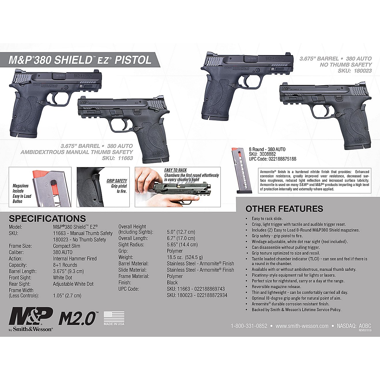 Smith & Wesson M&P 380 Shield EZ .380 ACP Compact 8-Round Pistol | Academy Smith & Wesson M&P 380 Shield EZ .380 ACP Compact 8-Round Pistol | Academy