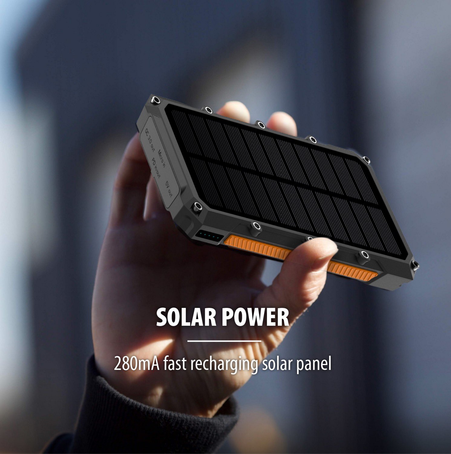 Tough Tested ROC 10,000 mAh Wireless Solar Power Bank | Academy