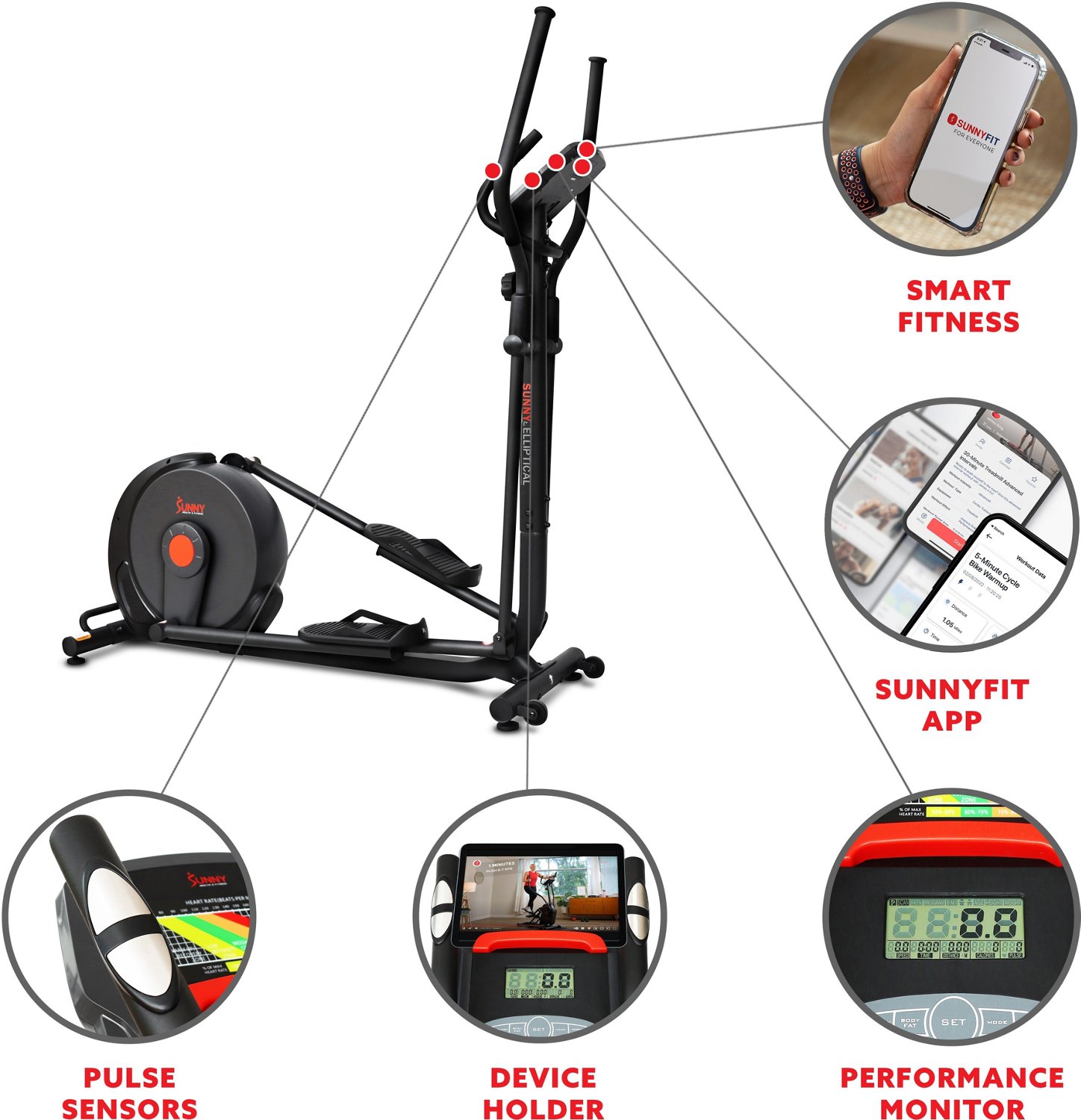 Sunny Health & Fitness Power Stride Smart Cross Trainer Elliptical ...