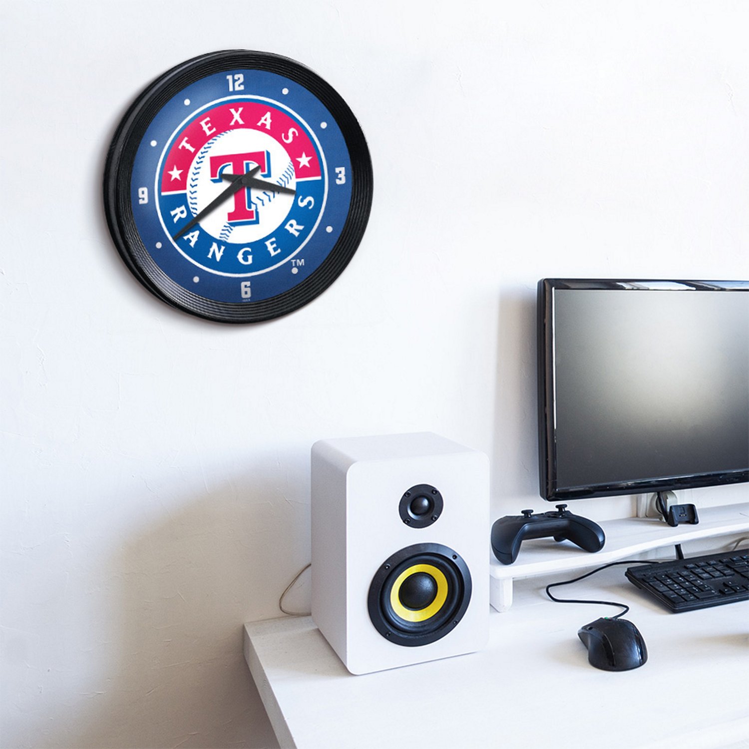 The Fan-Brand Texas Rangers Ribbed Frame Wall Clock | Academy