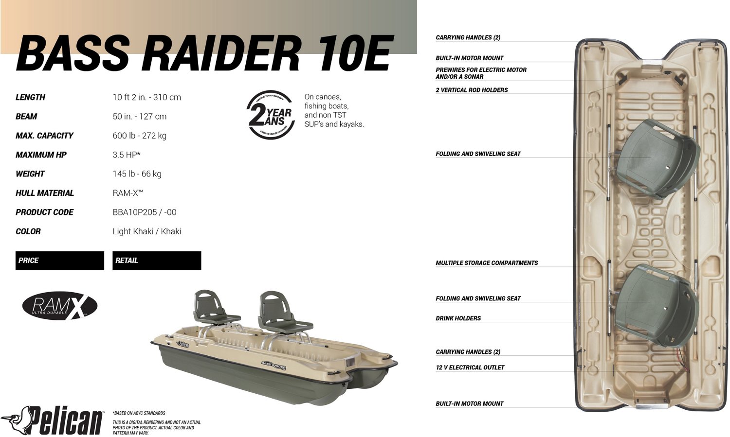 Pelican Bass Raider 10E 10'2" Pontoon Boat | Academy