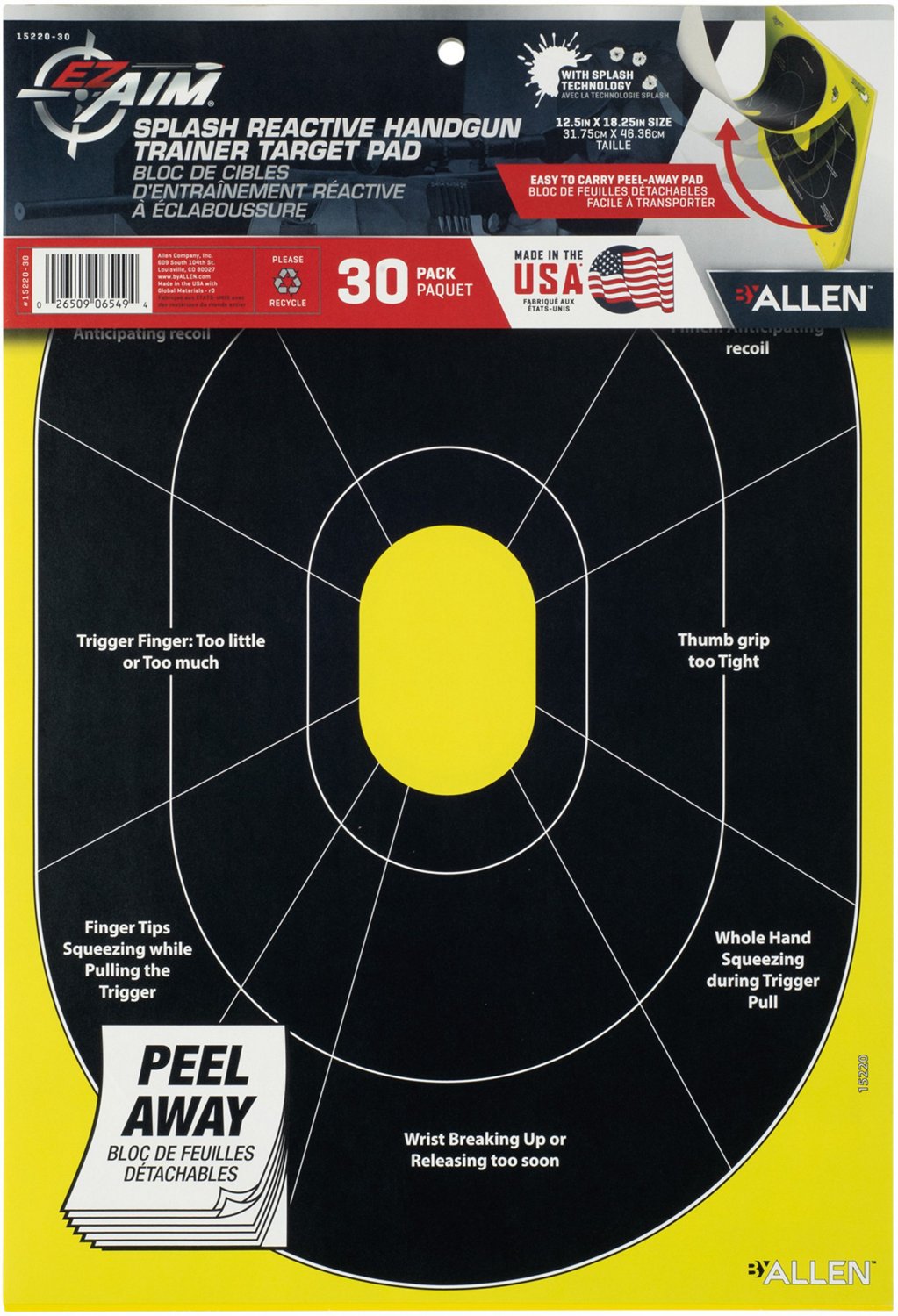 Allen Company EZ Aim Splash Reactive Paper HG Trainer Shooting Targets ...