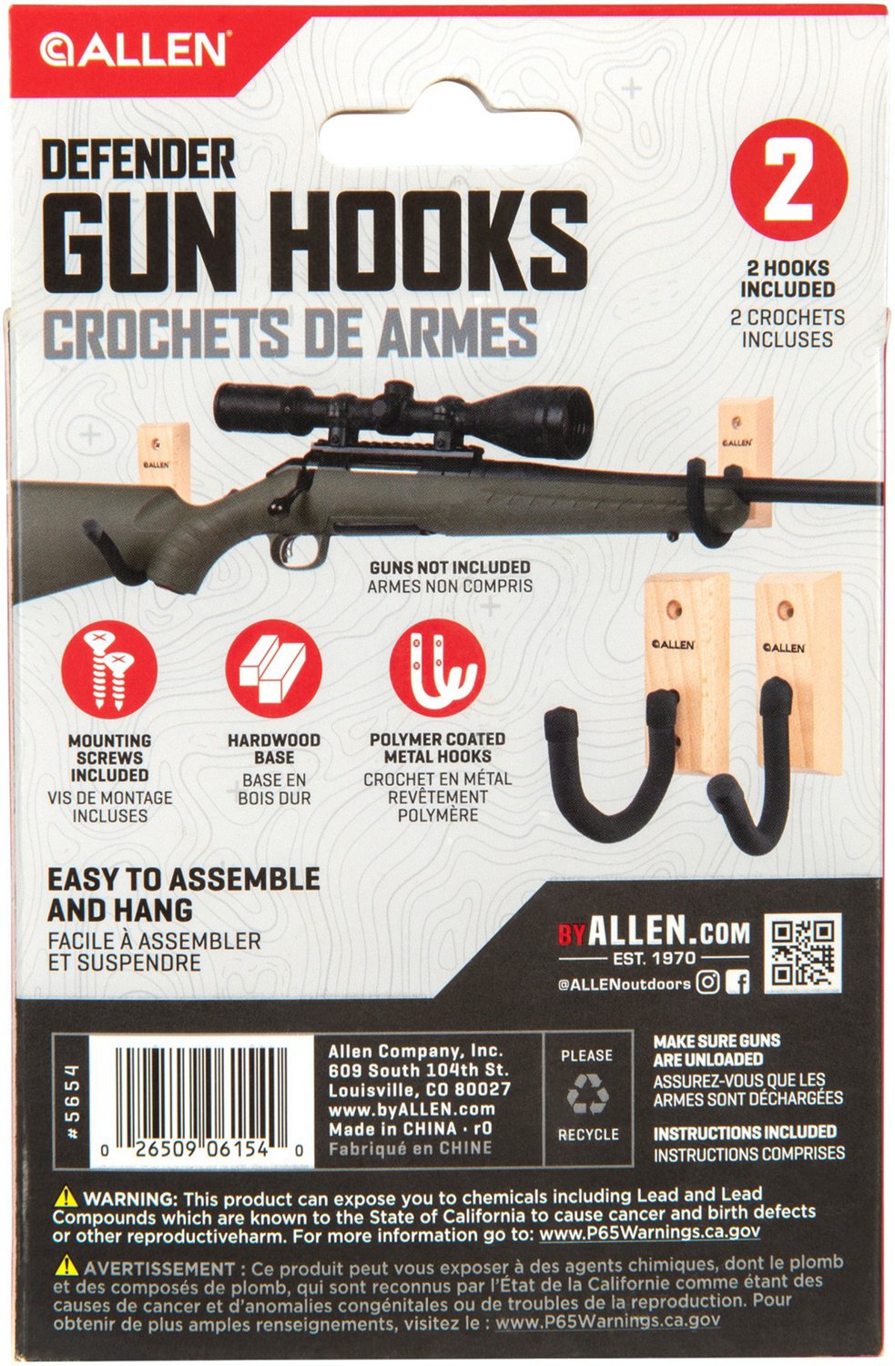 Allen Company Defender Gun Hooks with Wooden Mounting Plaque | Academy