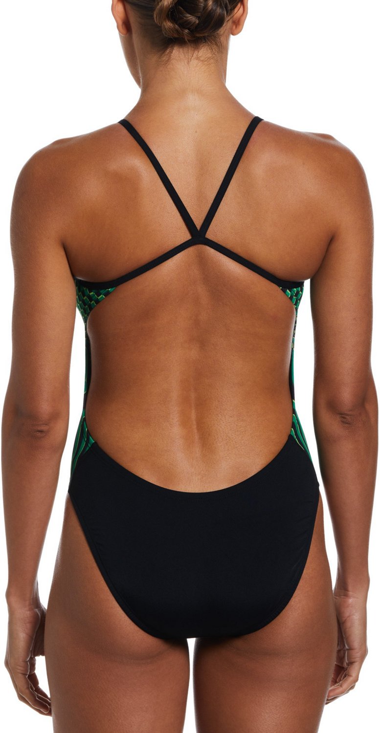 Nike Womens Hydrastrong Drippy Check Cutout One Piece Swimsuit Academy
