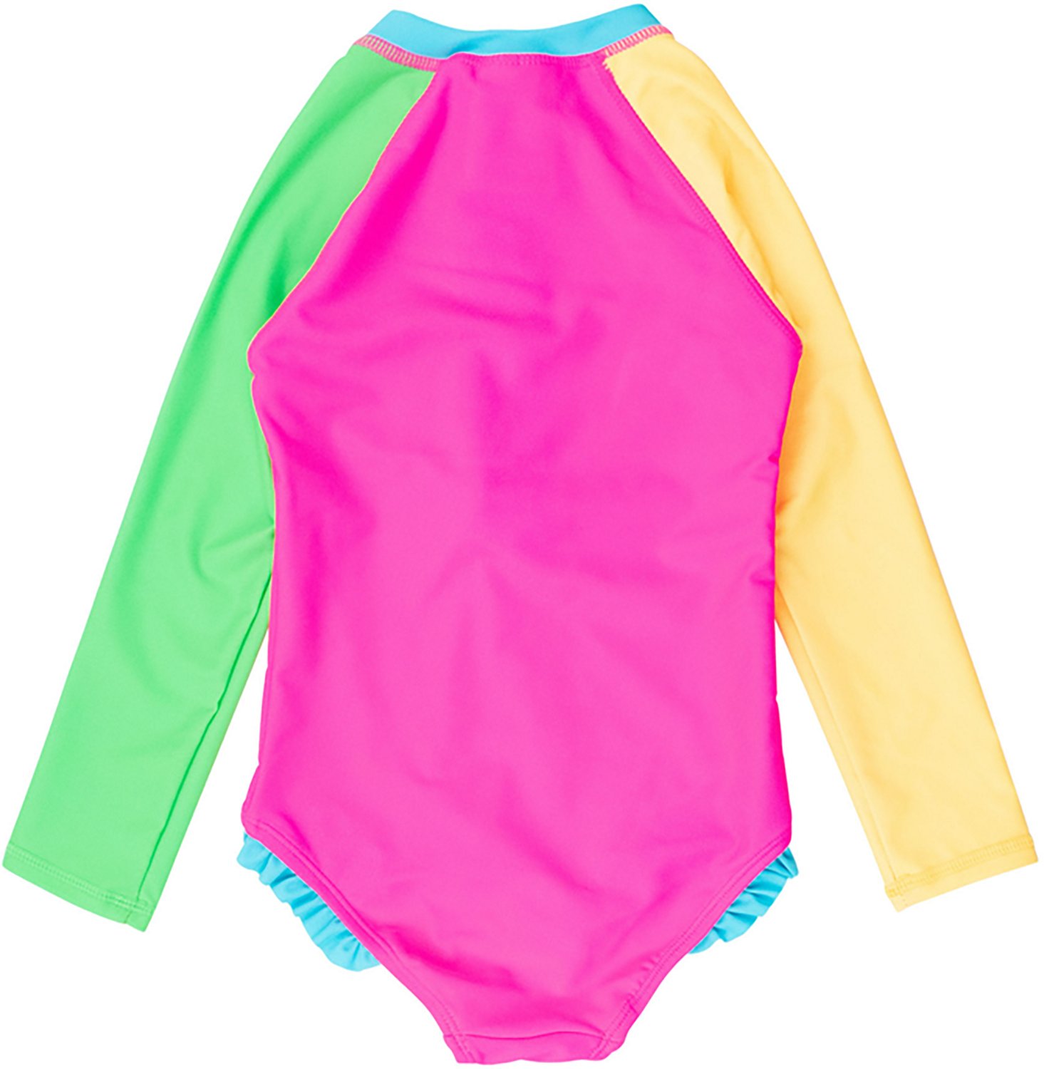 RuffleButts Girls' 4-7 Neon Color Block Long Sleeve Rash Guard | Academy