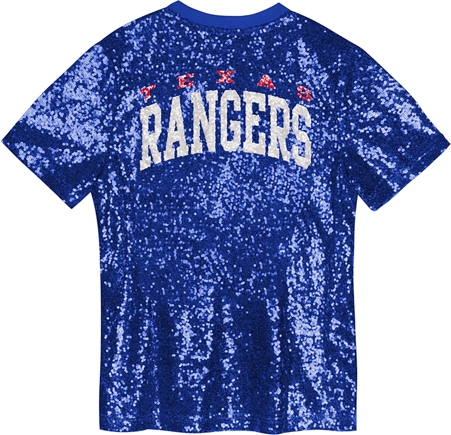 Outerstuff Girls' Rangers Wordmark Sequin Short Sleeve Top | Academy