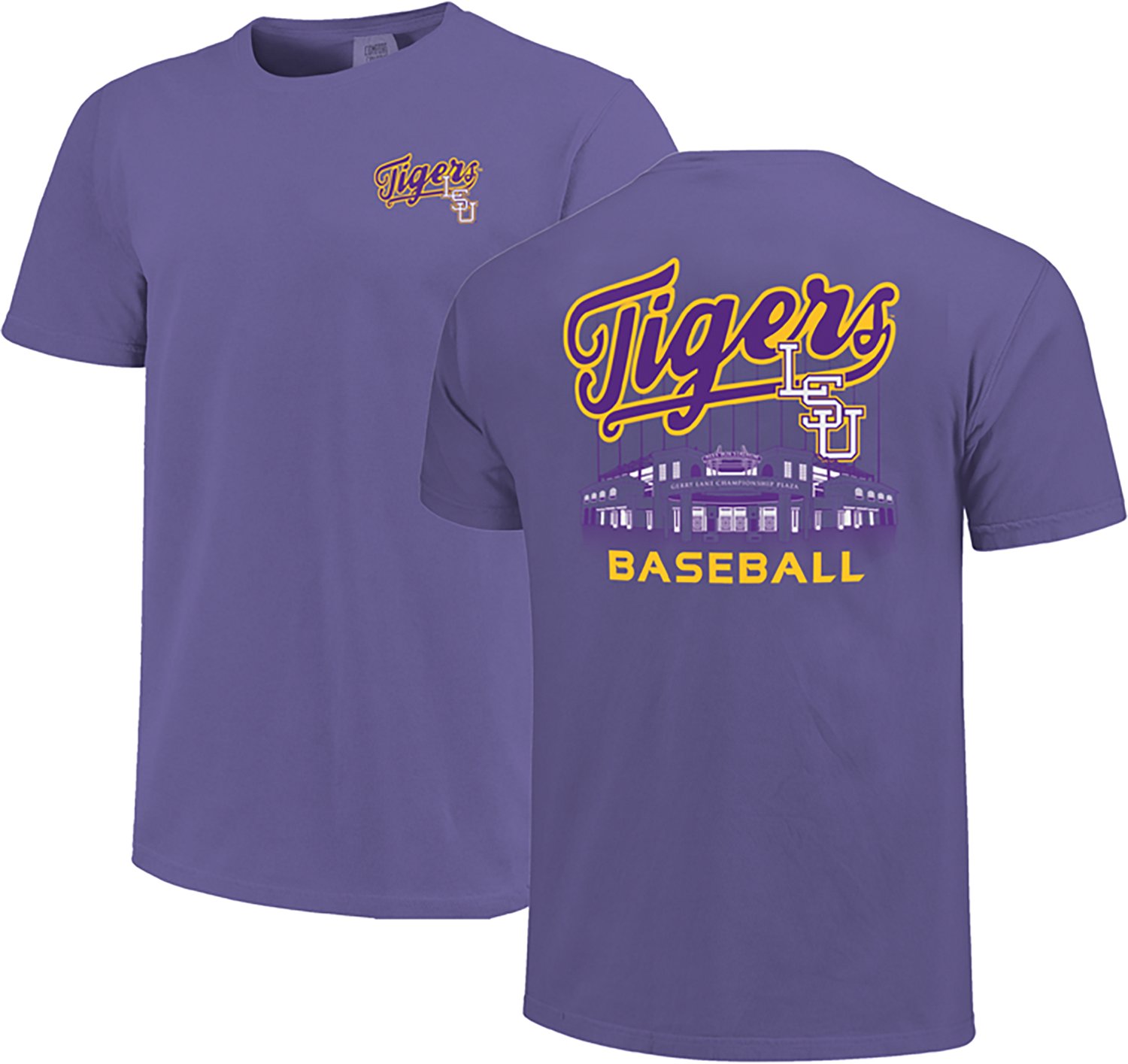 Image One Men's LSU Tigers Baseball Stadium Script Comfort Color Short ...