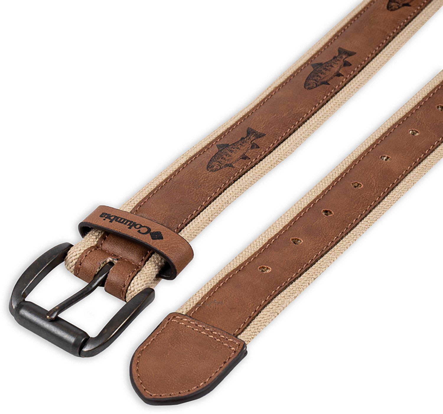 Columbia Sportswear Men's 38mm Fabric with Leather Fish Overlay Belt ...