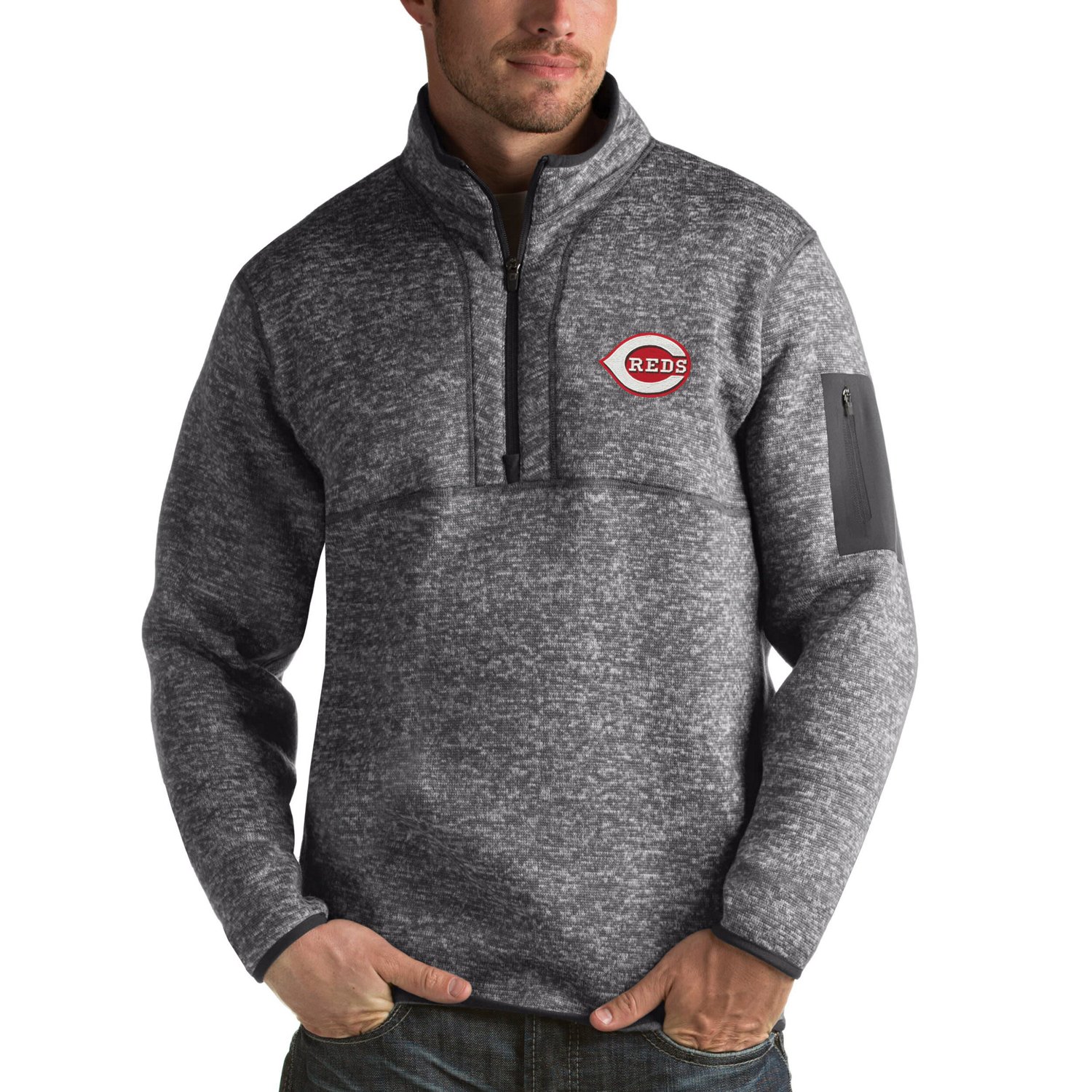 Antigua Heathered Cincinnati Reds Fortune Half-Zip Sweater | Academy