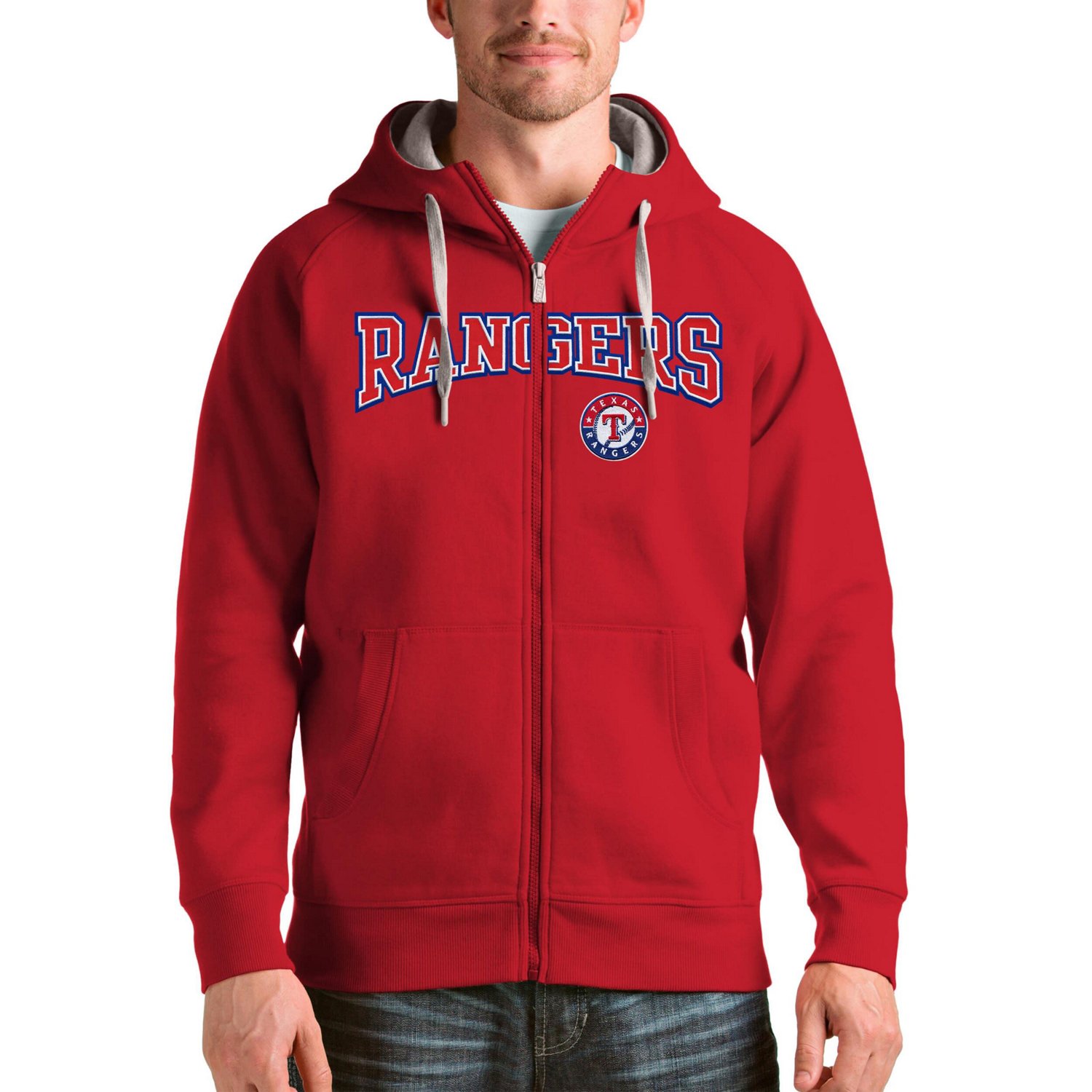 Antigua Texas Rangers Team Logo Victory Full-Zip Hoodie | Academy