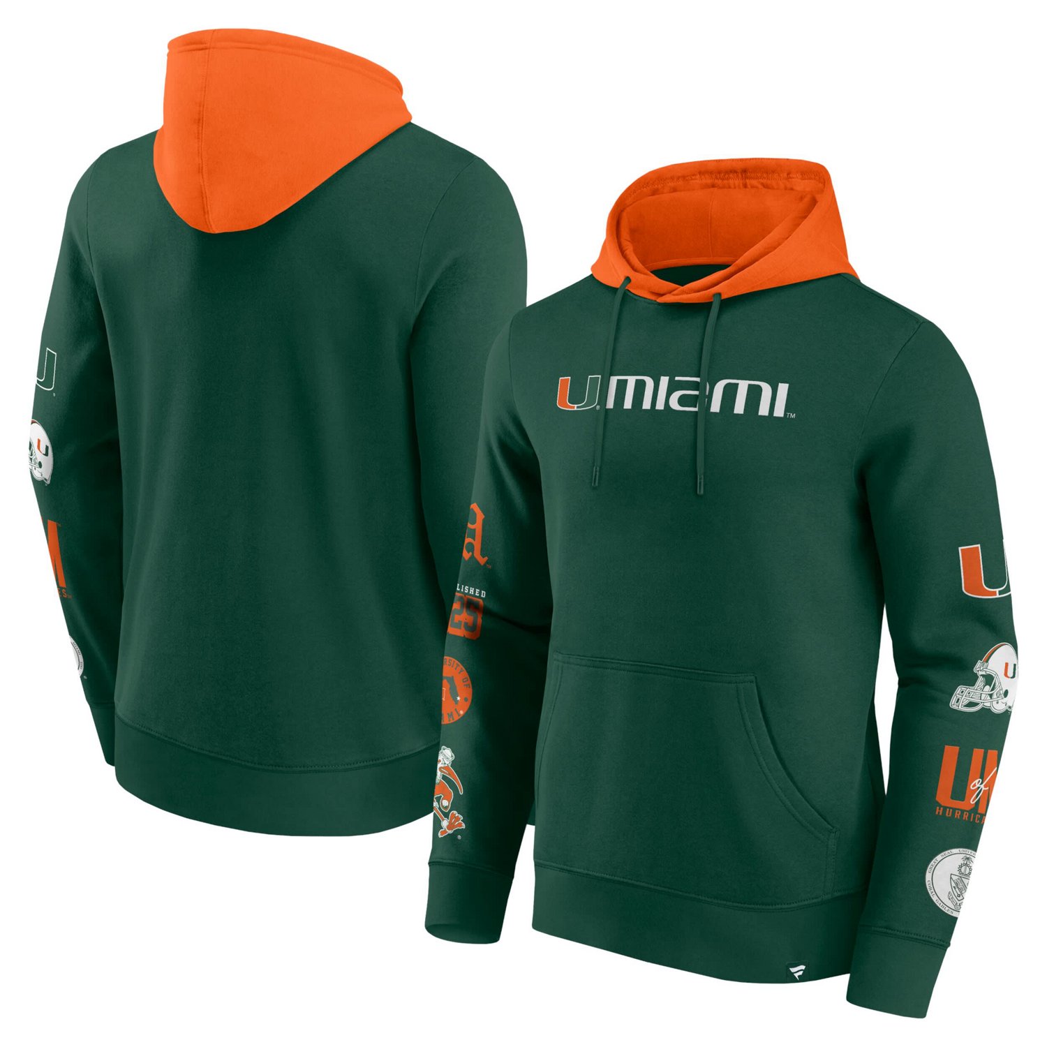 Fanatics Orange Miami Hurricanes Color Block Badge Fleece Pullover ...