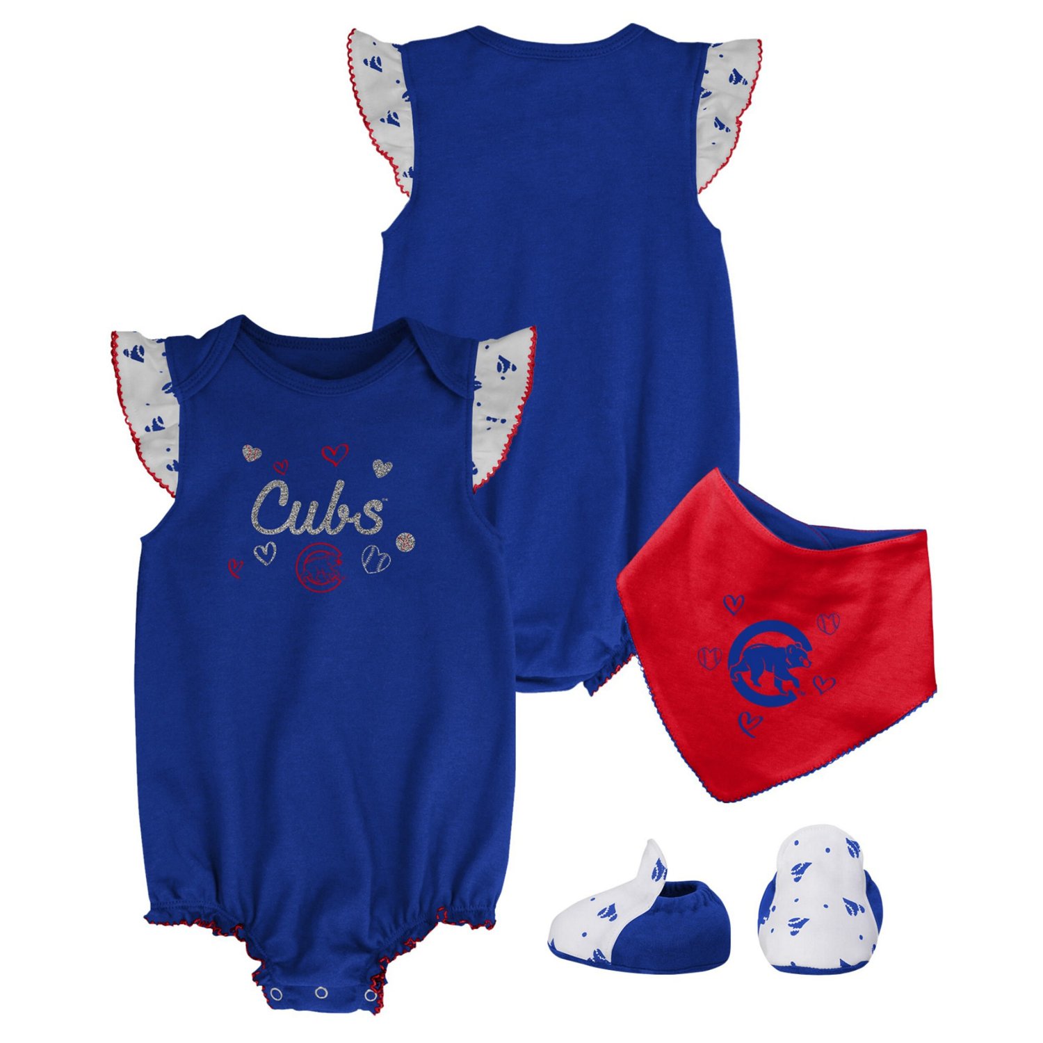 Girls Newborn Chicago Cubs 3-Piece Home Plate Bodysuit Bib Booties Set ...