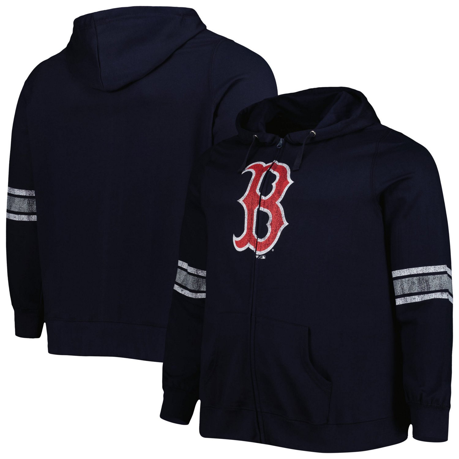 /Heather Gray Boston Red Sox Plus Size Front Logo Full-Zip Hoodie | Academy