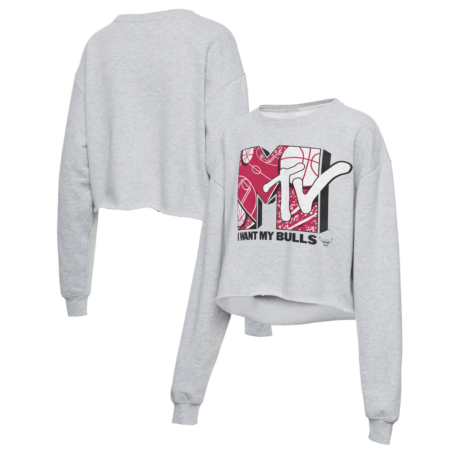 Junk Food Heathered Gray Chicago Bulls NBA x MTV I Want My Cropped Fleece Pullover Sweatshirt ...