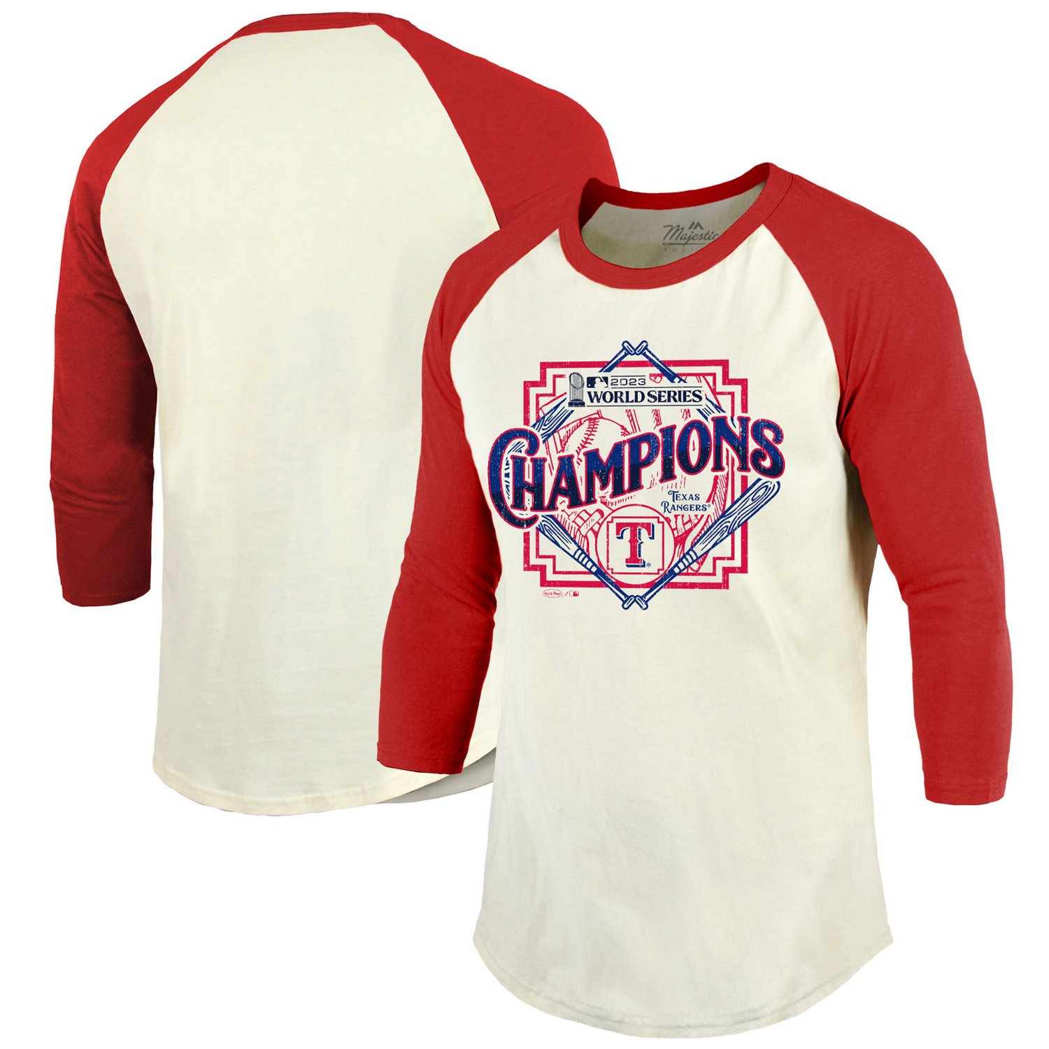Majestic Threads /Red Texas Rangers 2023 World Series Champions Raglan ...