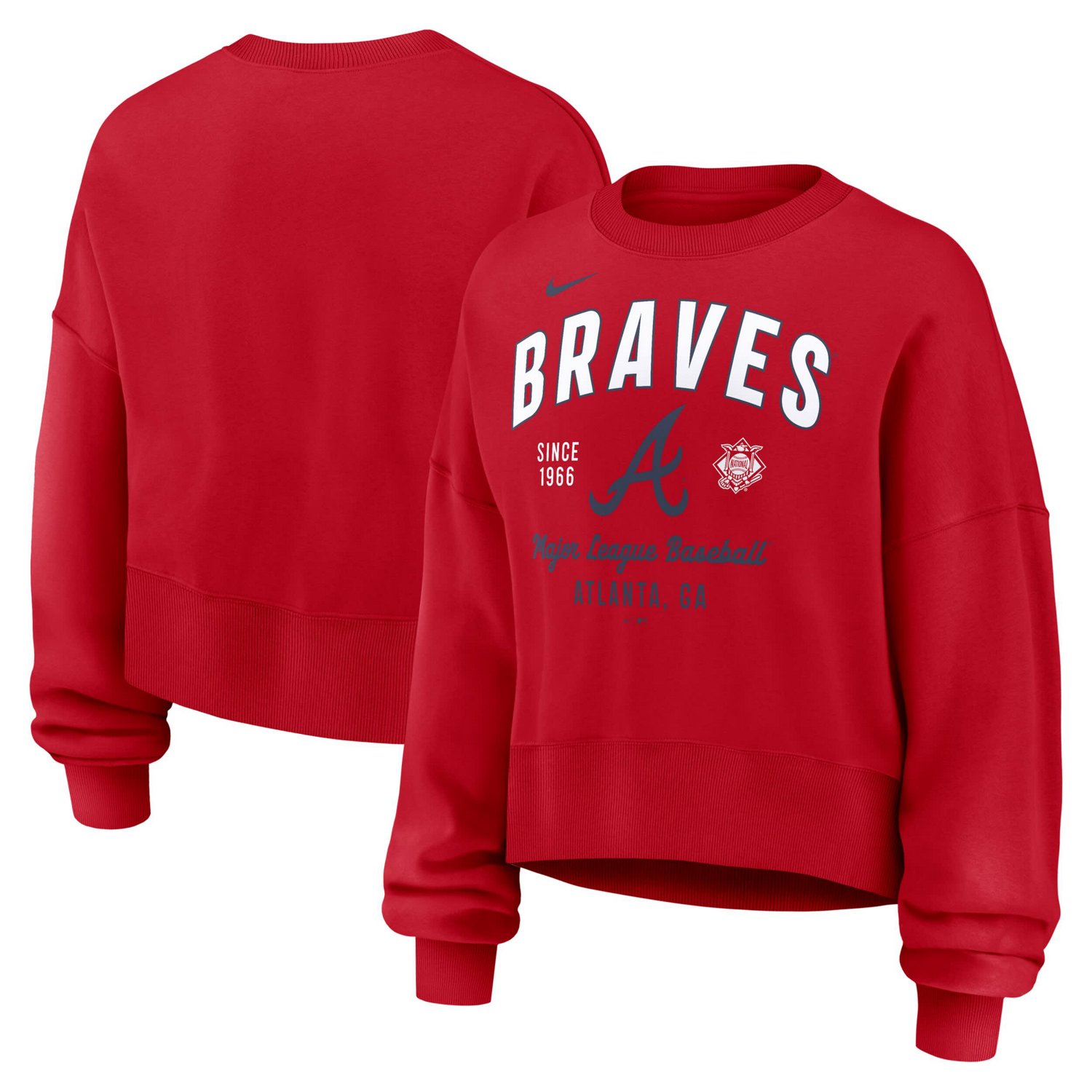 Nike Atlanta Braves Oversized High Hip Pullover Sweatshirt | Academy