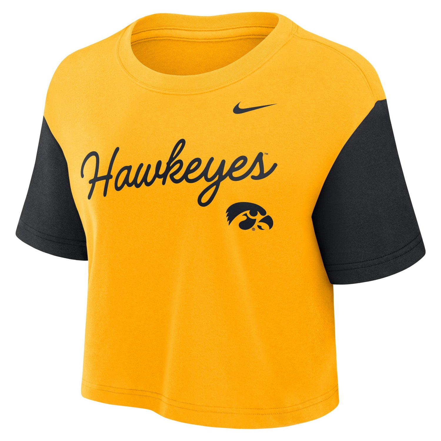 Nike Black Iowa Hawkeyes Color-Block Script Dri-FIT Cropped T-Shirt ...