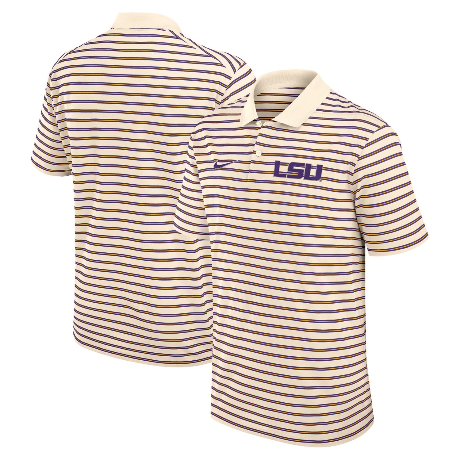 Nike LSU Tigers Solid Foundation Striped Performance Polo | Academy