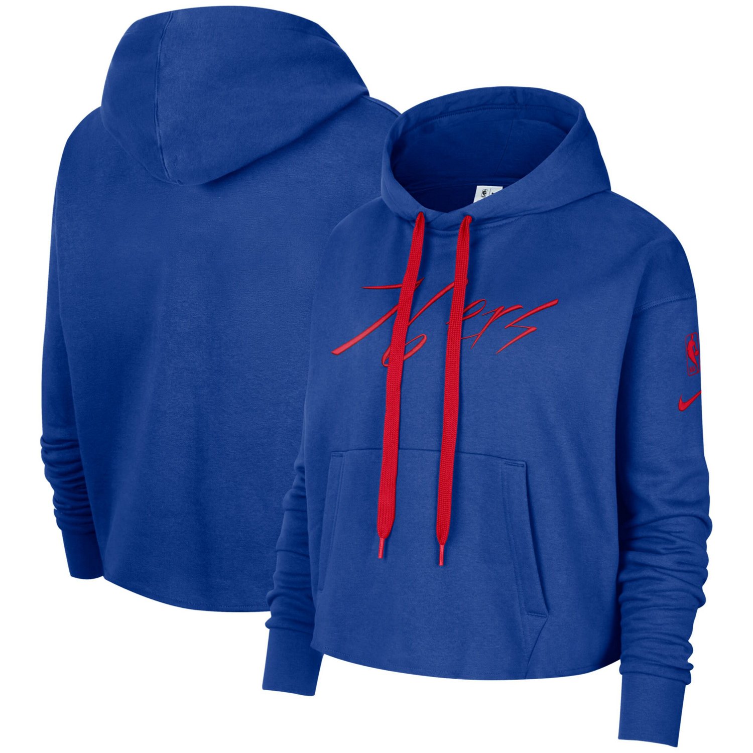 Nike Philadelphia 76ers Split Flip Courtside Cropped Pullover Hoodie ...