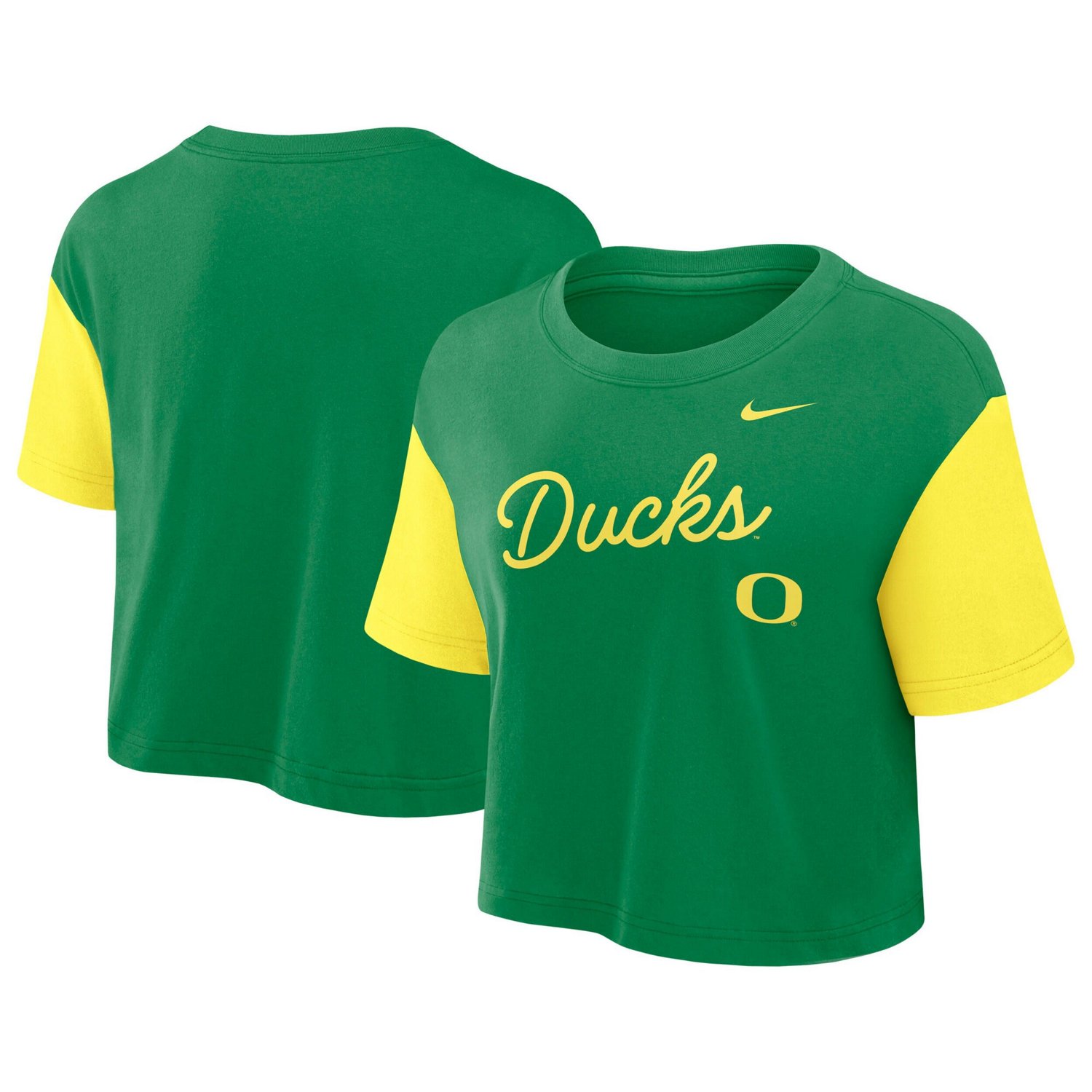 Nike Yellow Oregon Ducks Color-Block Script Dri-FIT Cropped T-Shirt ...