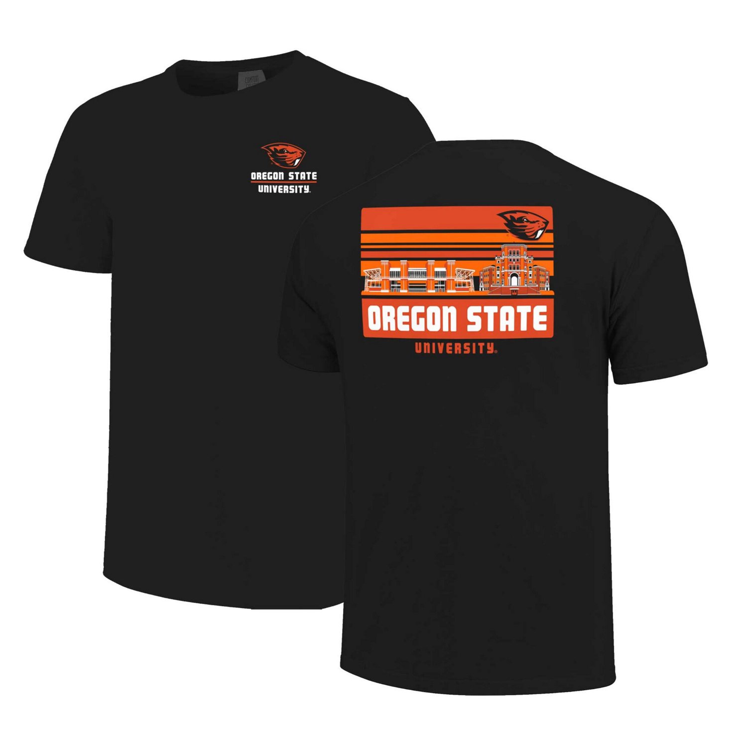 Oregon State Beavers Striped Campus Skyline T-Shirt | Academy