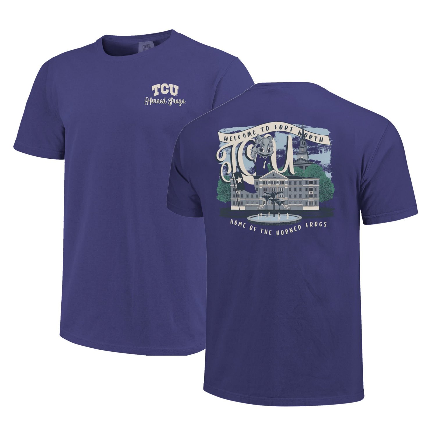 TCU Horned Frogs Comfort Colors Campus Scene Drawing Script T-Shirt ...