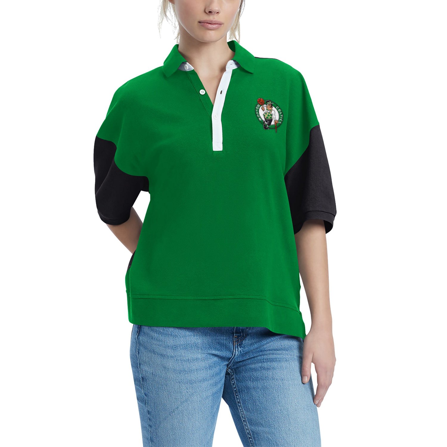 Tommy Jeans Kelly Boston Celtics Taya Puff Sleeve Pique Polo Shirt ...
