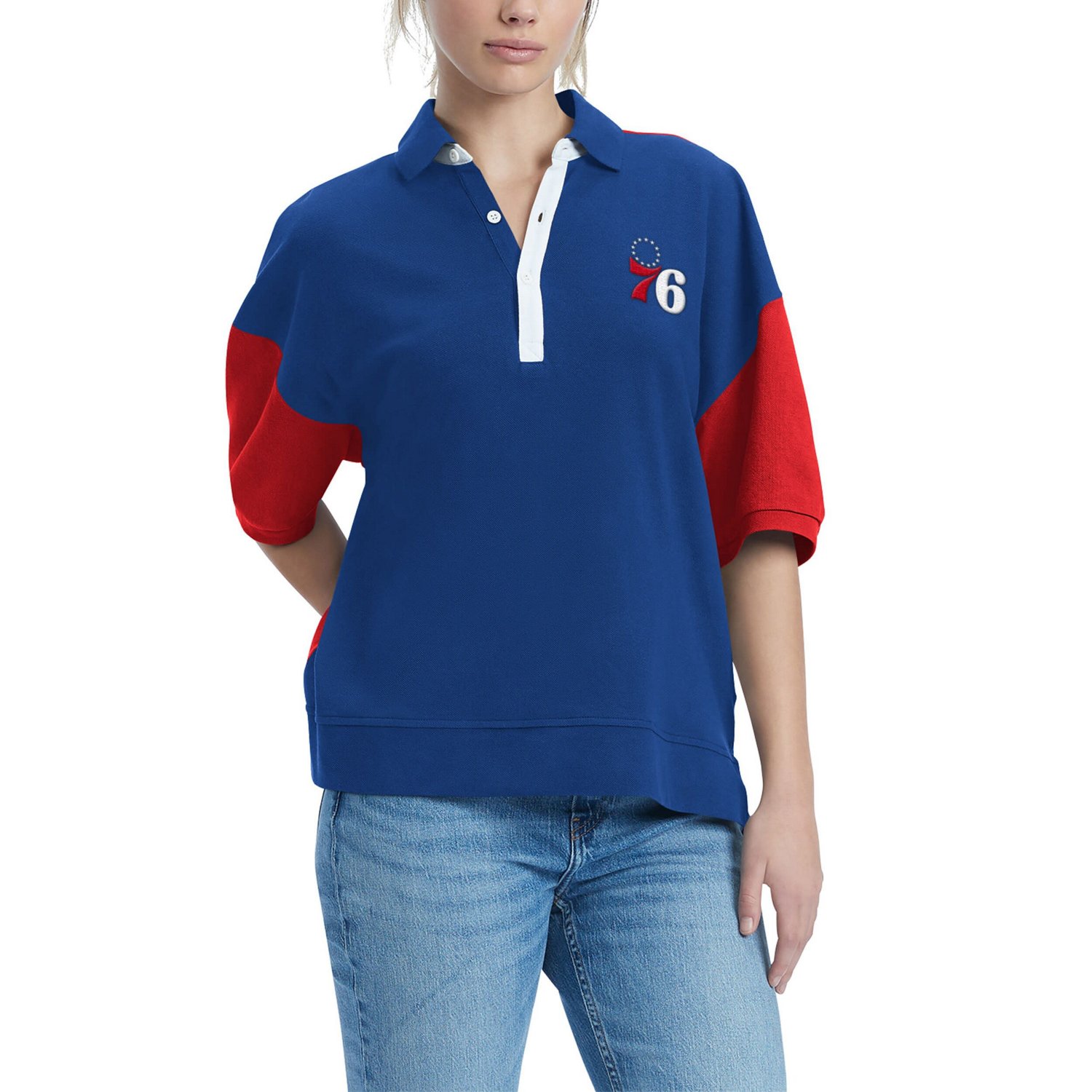 Tommy Jeans Philadelphia 76ers Taya Puff Sleeve Pique Polo Shirt | Academy