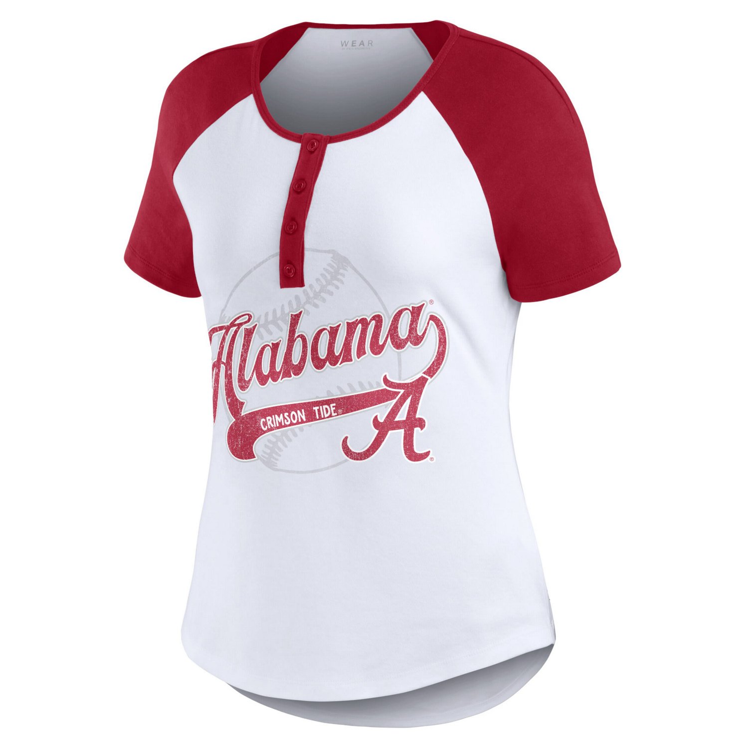 WEAR by Erin Andrews Alabama Crimson Tide Baseball Logo Raglan Henley T ...