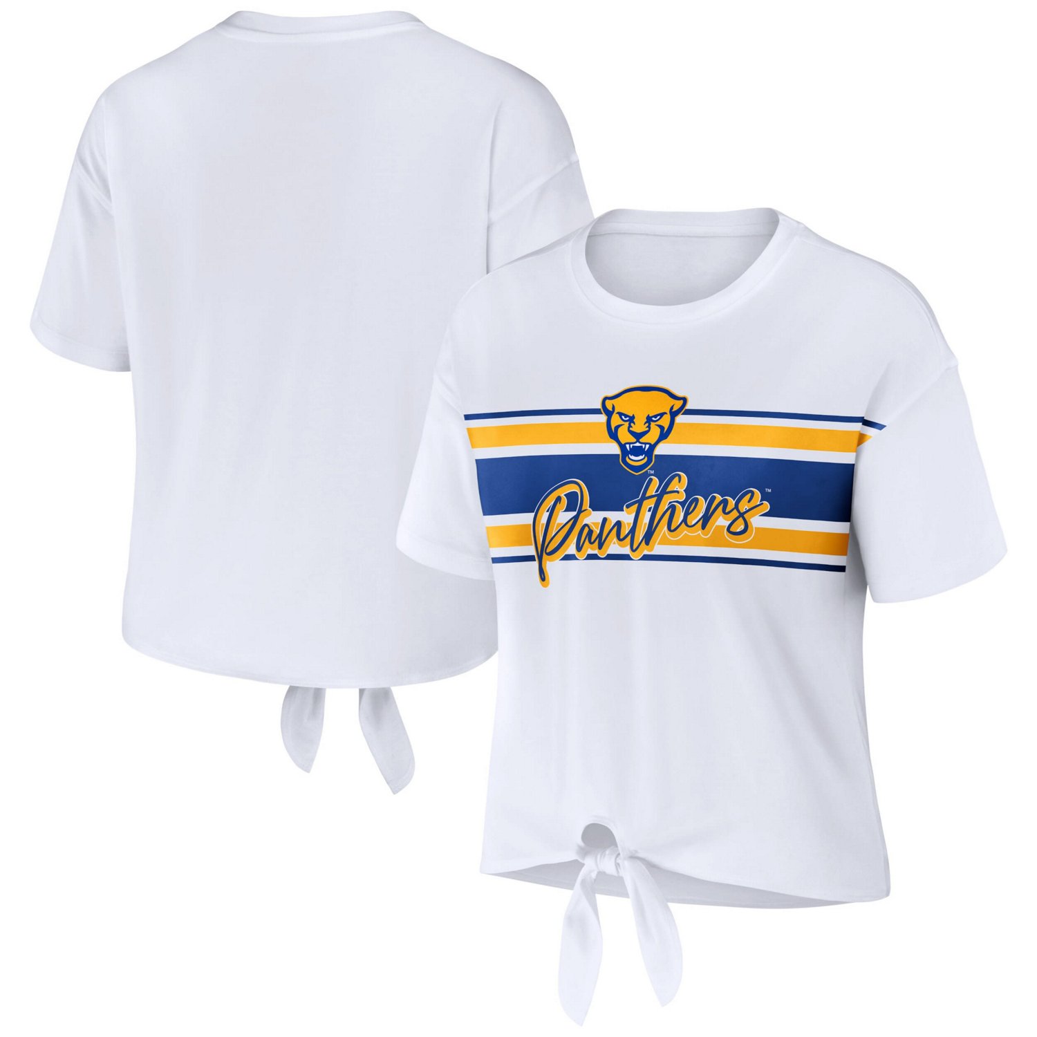 WEAR by Erin Andrews Pitt Panthers Striped Front Knot Cropped T-Shirt ...