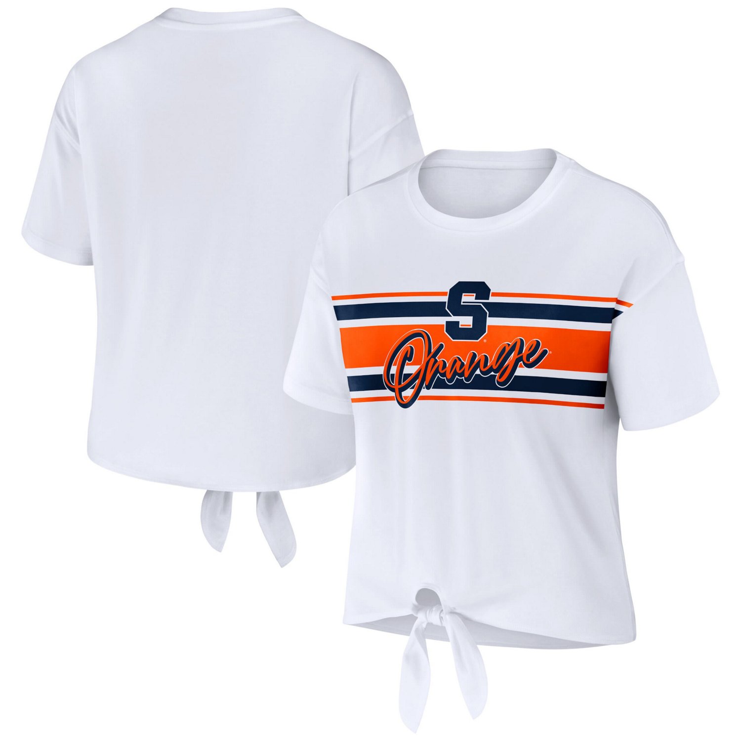 WEAR by Erin Andrews Syracuse Orange Striped Front Knot Cropped T-Shirt ...