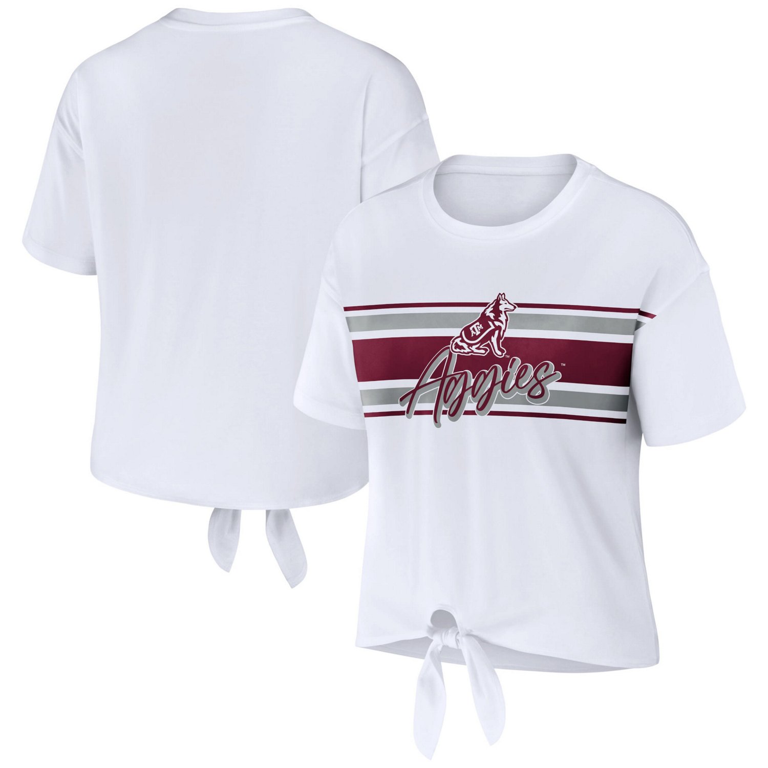 WEAR by Erin Andrews Texas AM Aggies Striped Front Knot Cropped T-Shirt ...