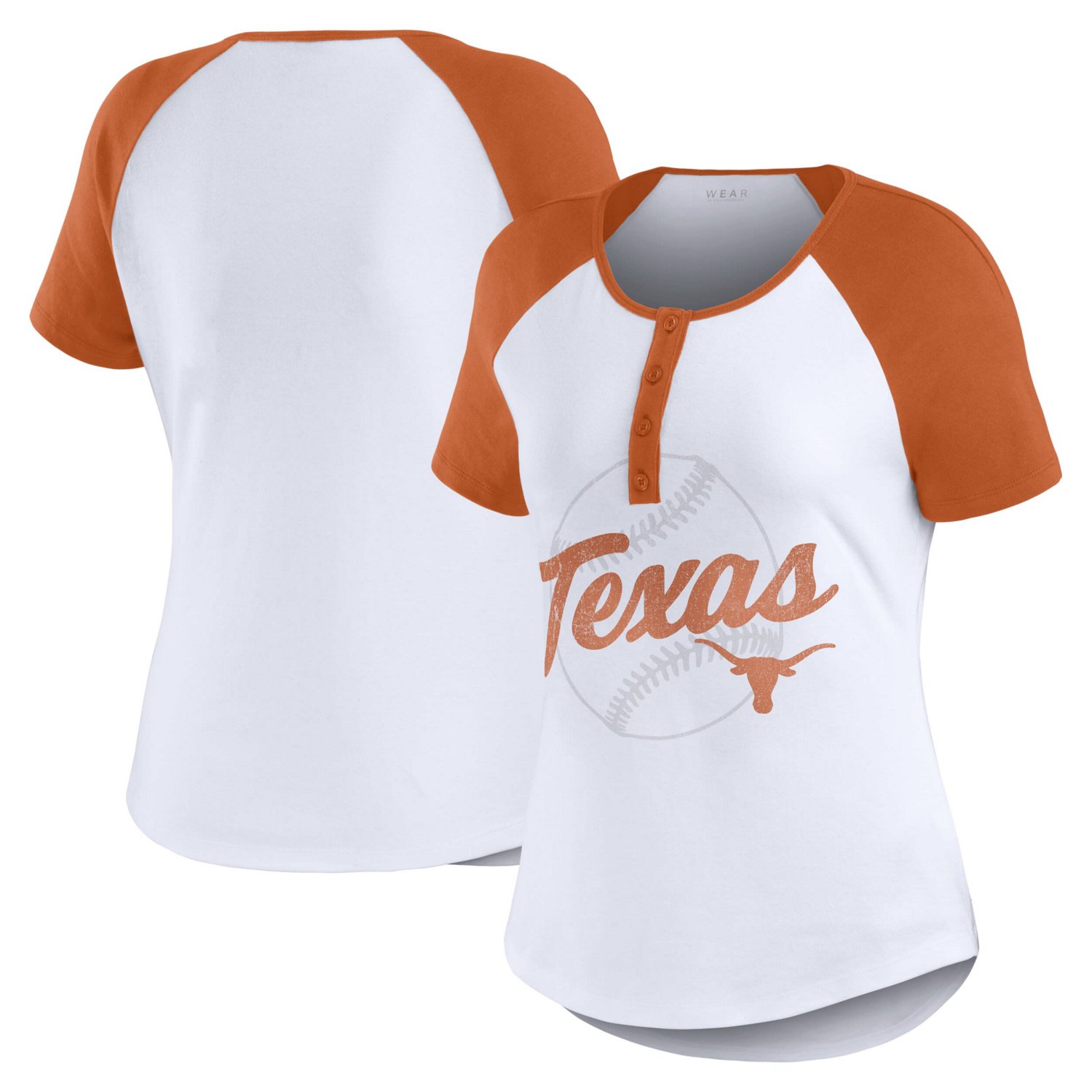 WEAR by Erin Andrews Texas Longhorns Baseball Logo Raglan Henley T ...