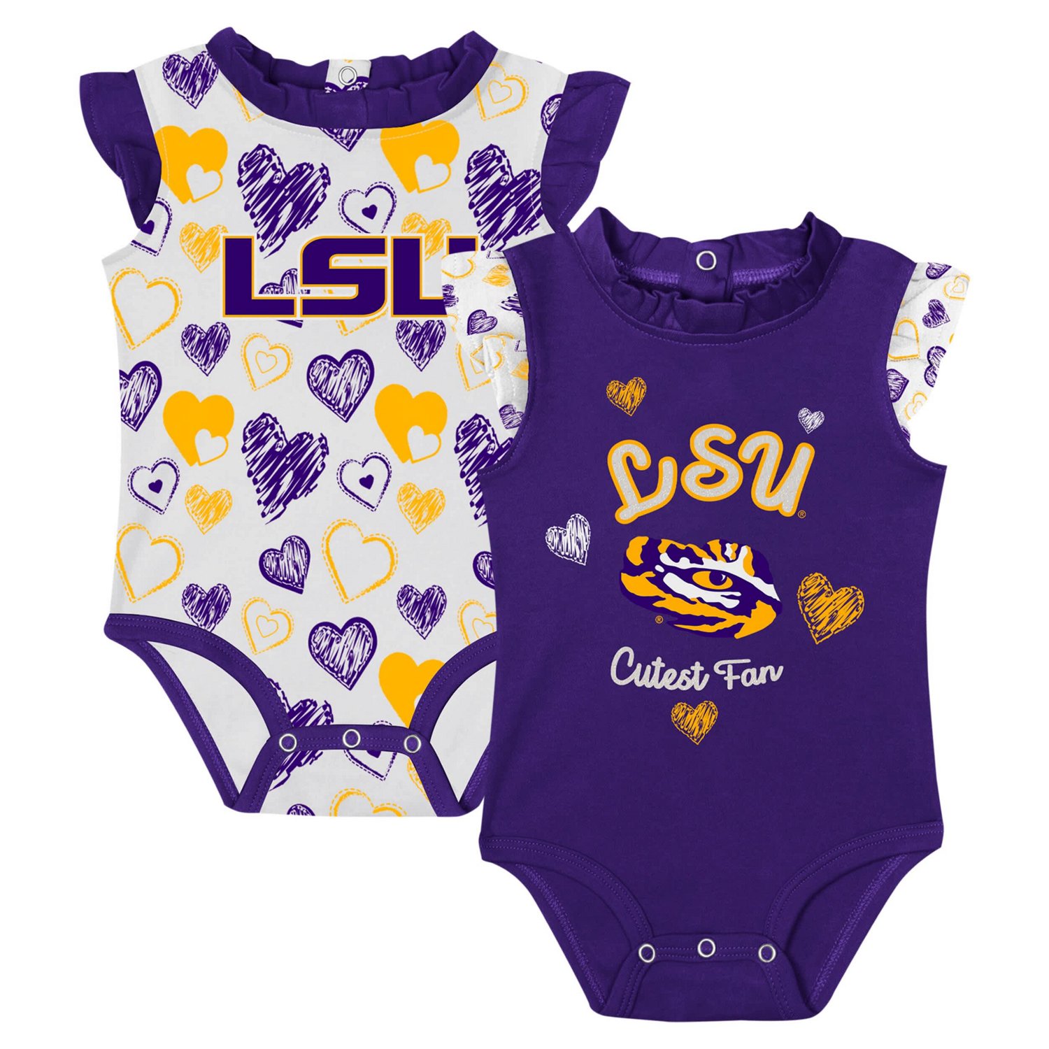 Girls Newborn LSU Tigers Happy Hearts 2-Pack Bodysuit Set | Academy