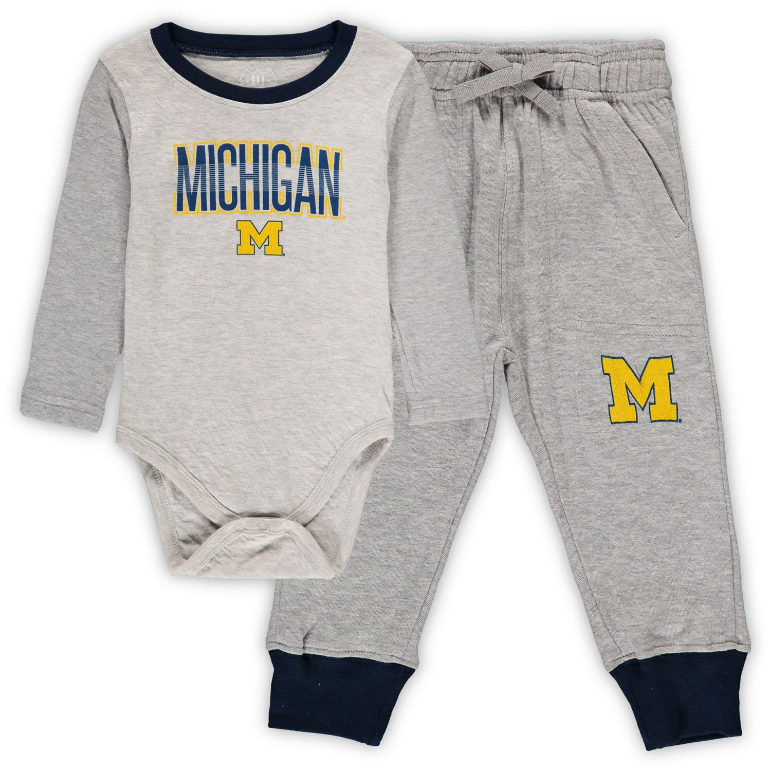 Wes Willy Heathered Gray/ Michigan Wolverines Jie Jie Long Sleeve Bodysuit Pants Set | Academy