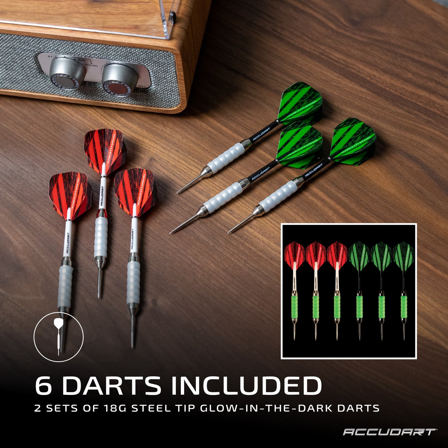 Accudart Nighthawk 2 in 1 LED/Blacklight Surround Bristle Dartboard Set ...