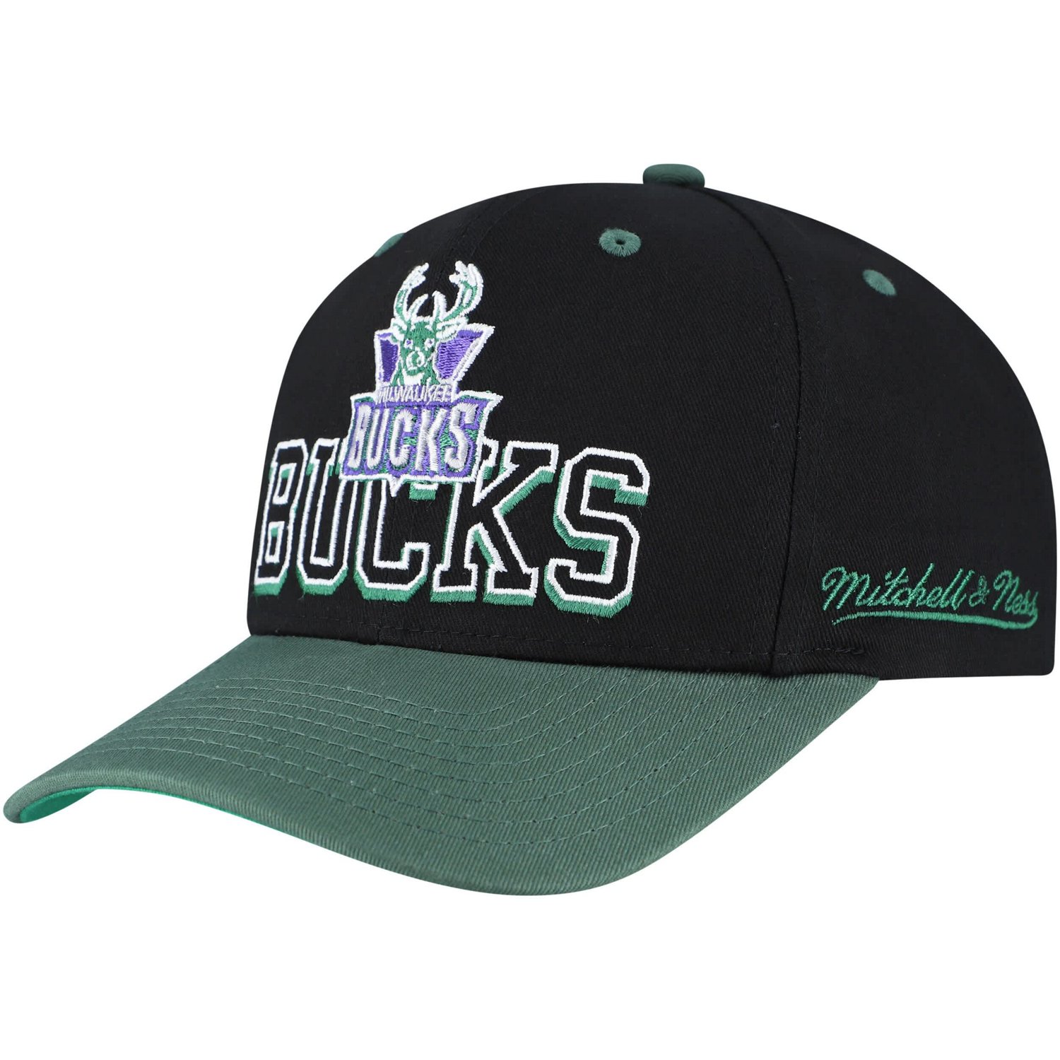 Mitchell Ness Hunter Green Milwaukee Bucks Backside Script Two-Tone Pro ...