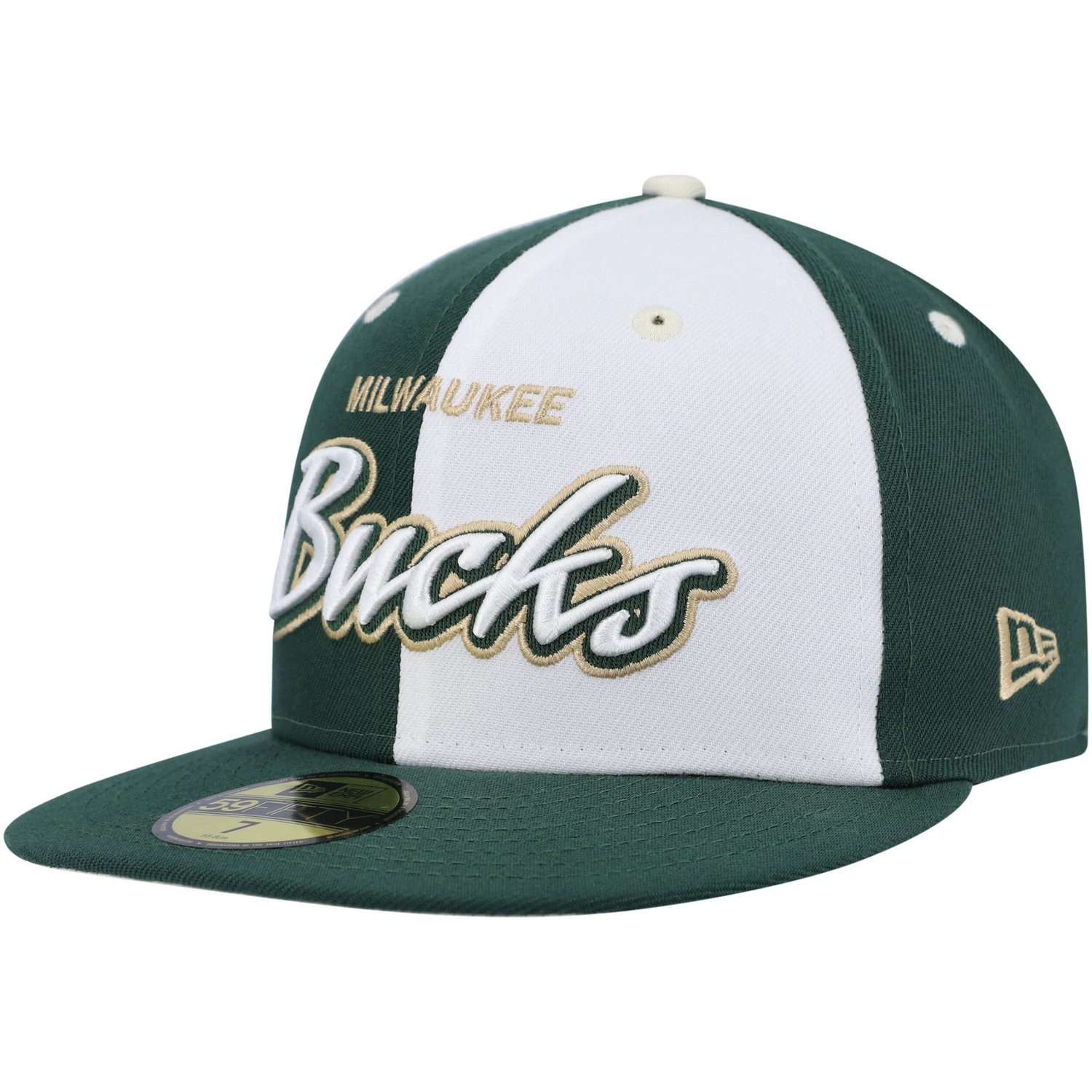New Era Hunter /White Milwaukee Bucks Script Pinwheel 59FIFTY Fitted ...