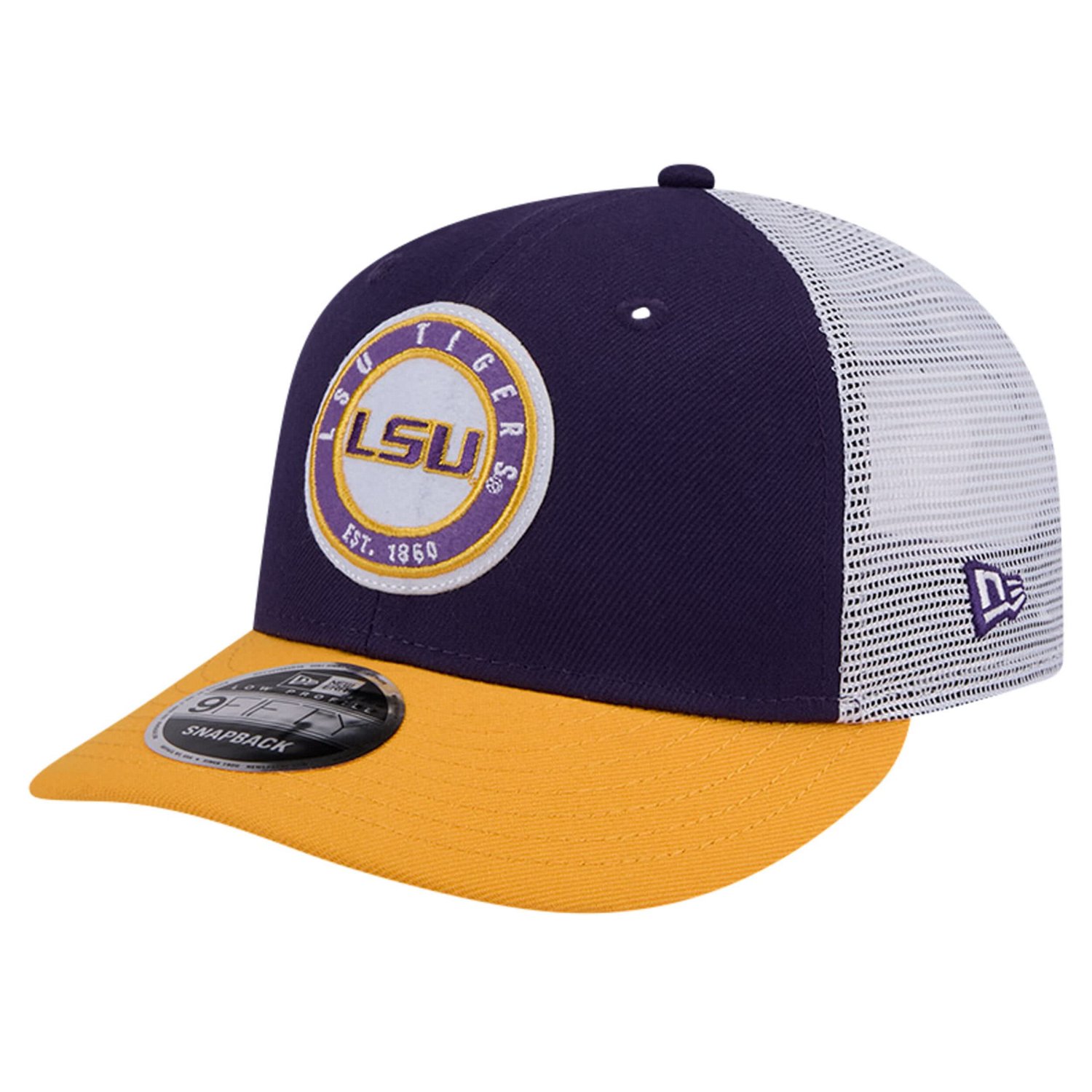 New Era LSU Tigers Throwback Circle Patch 9FIFTY Trucker Snapback Hat ...