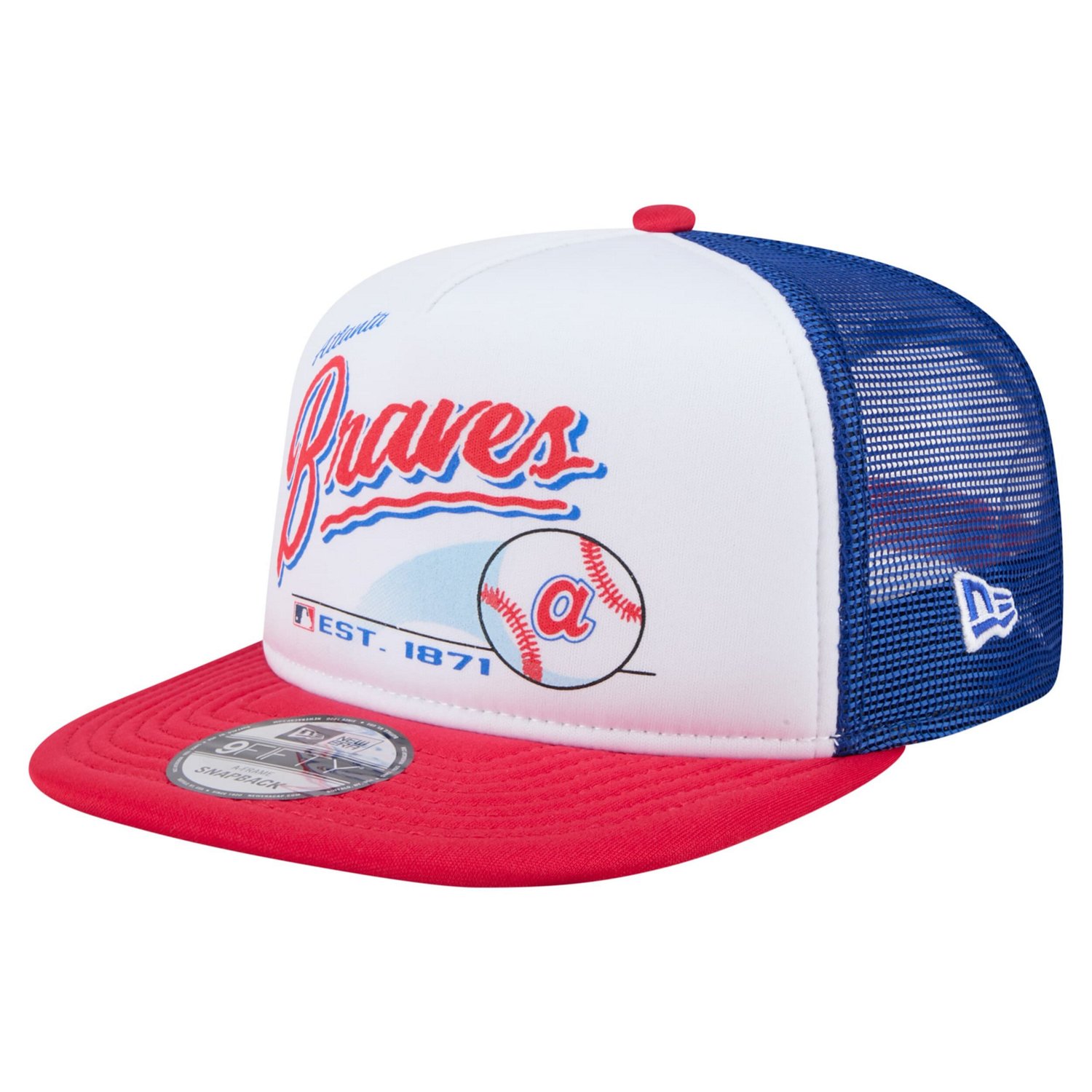New Era Red Atlanta Braves Retro Script Trucker 9FIFTY Snapback Hat ...