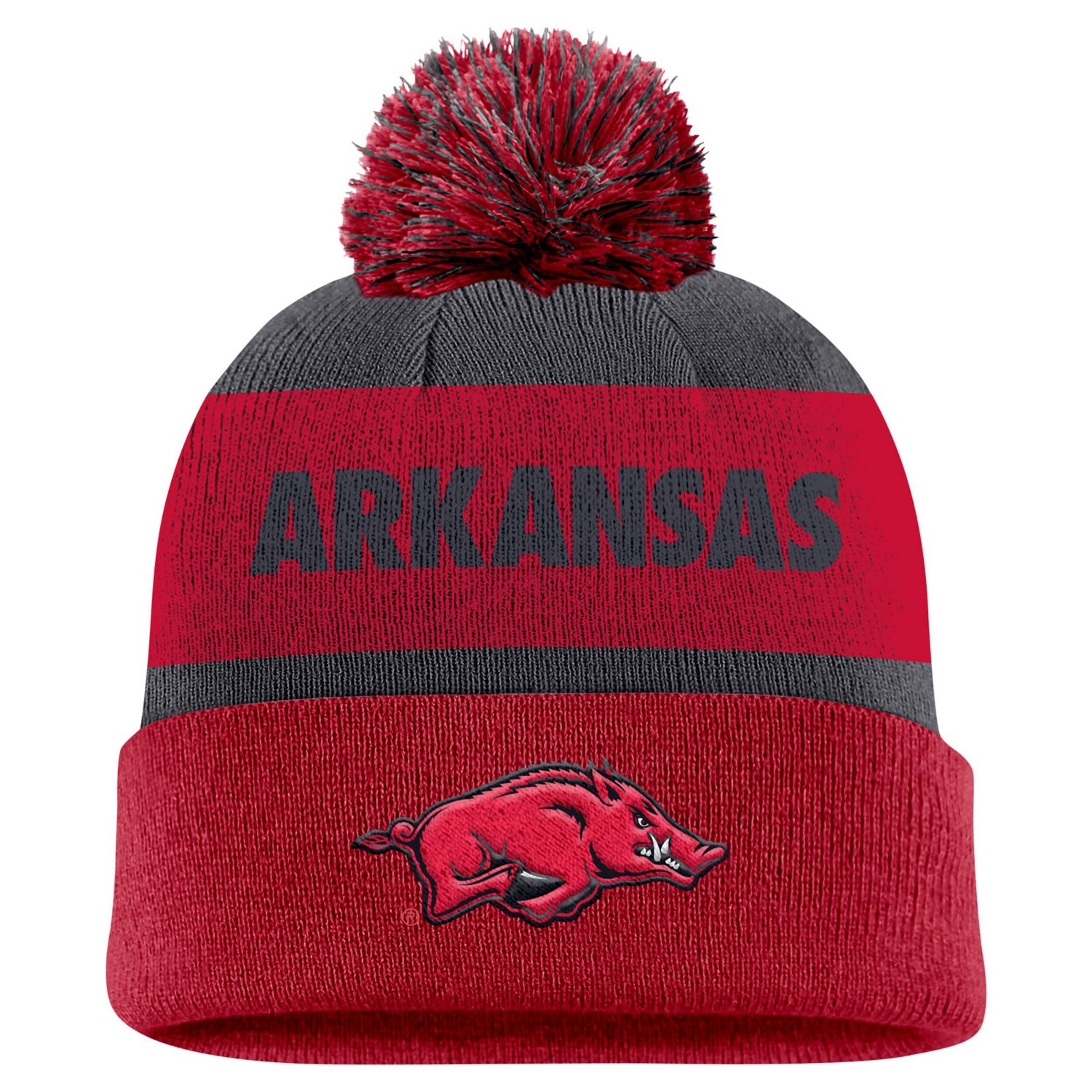 Nike Cardinal Arkansas Razorbacks Peak Stripe Cuffed Knit Hat with Pom ...