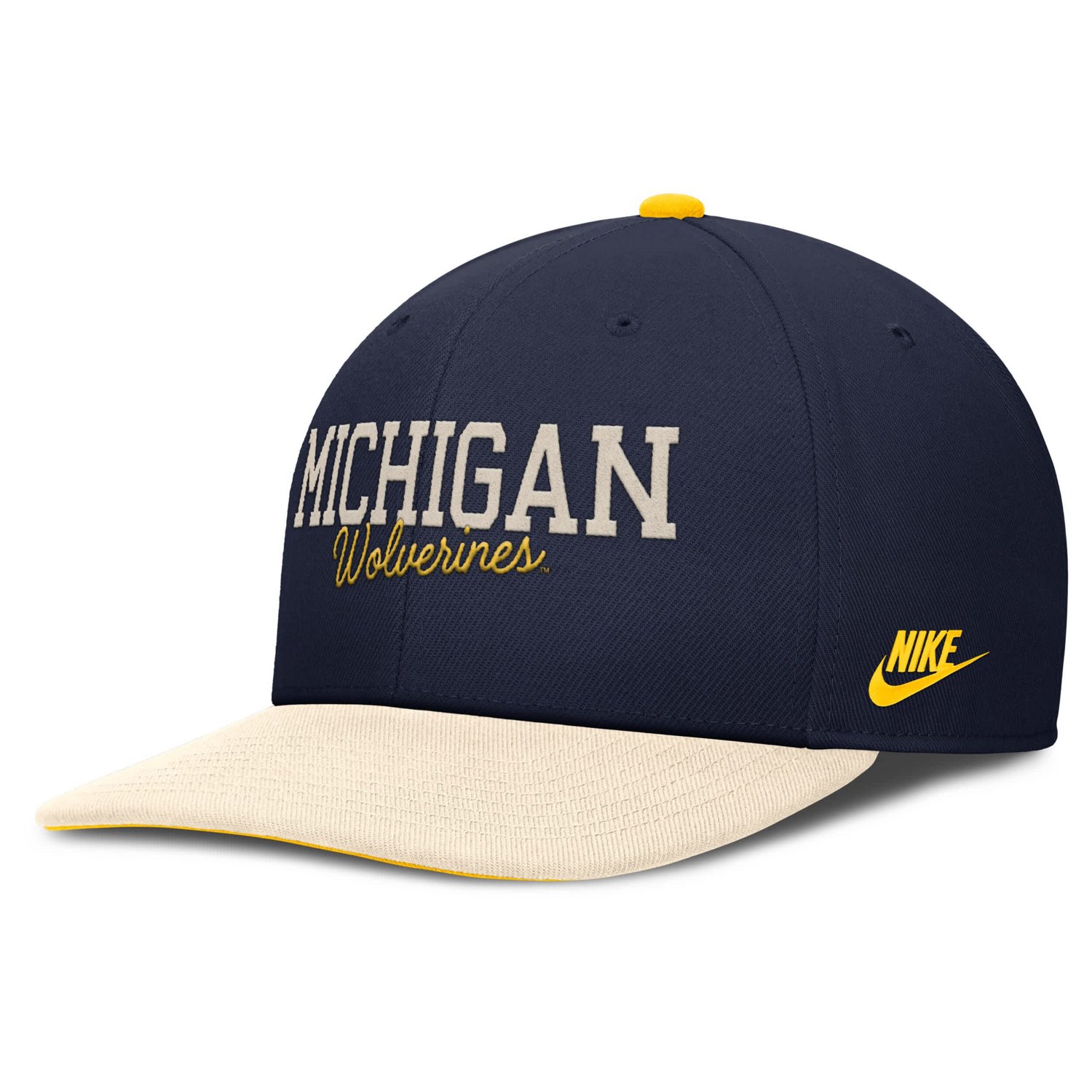 Nike Cream Michigan Wolverines Pro Legacy Script Snapback Hat | Academy