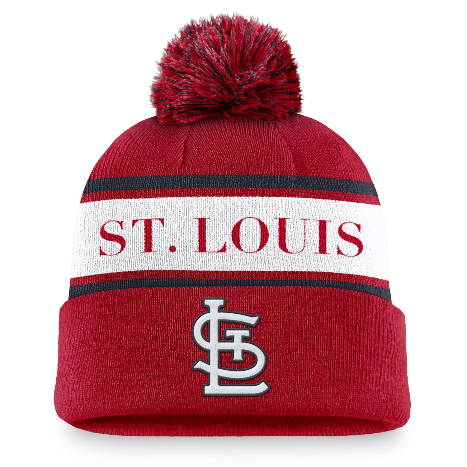 Nike St Louis Cardinals Team Stripe Peak Cuffed Knit Hat with Pom | Academy